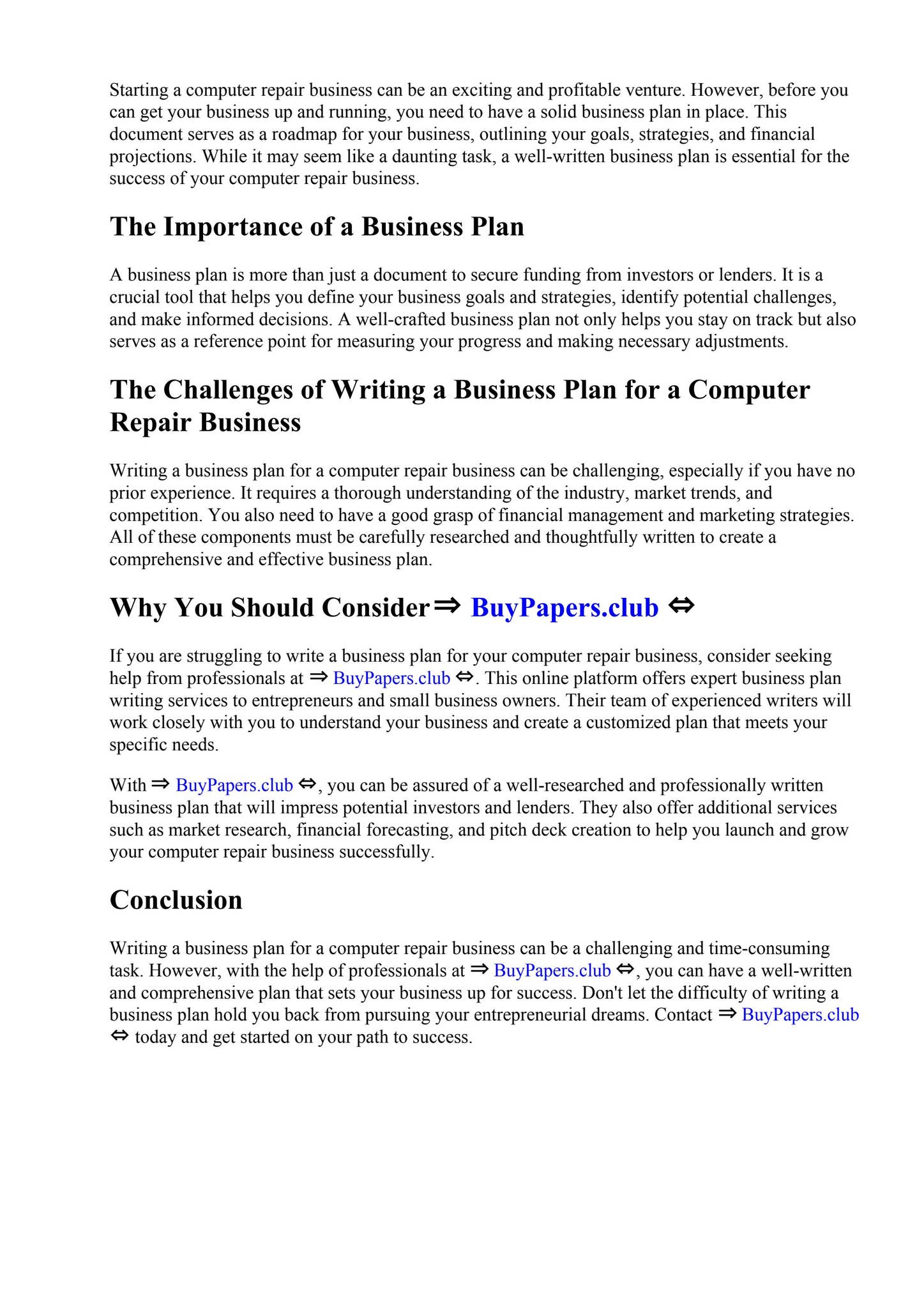 Business Plan Sample Computer Repair by Danielle - Issuu