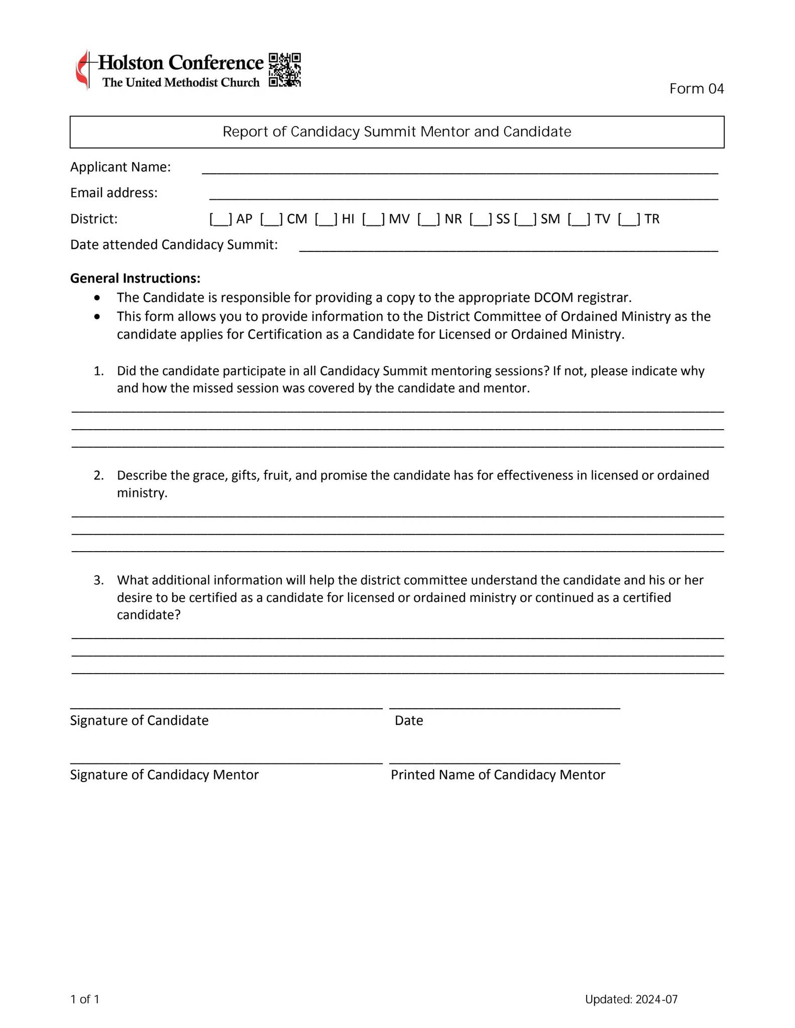 FORM 04a: Report of Candidacy Summit – Mentor and Candidate by Holston ...