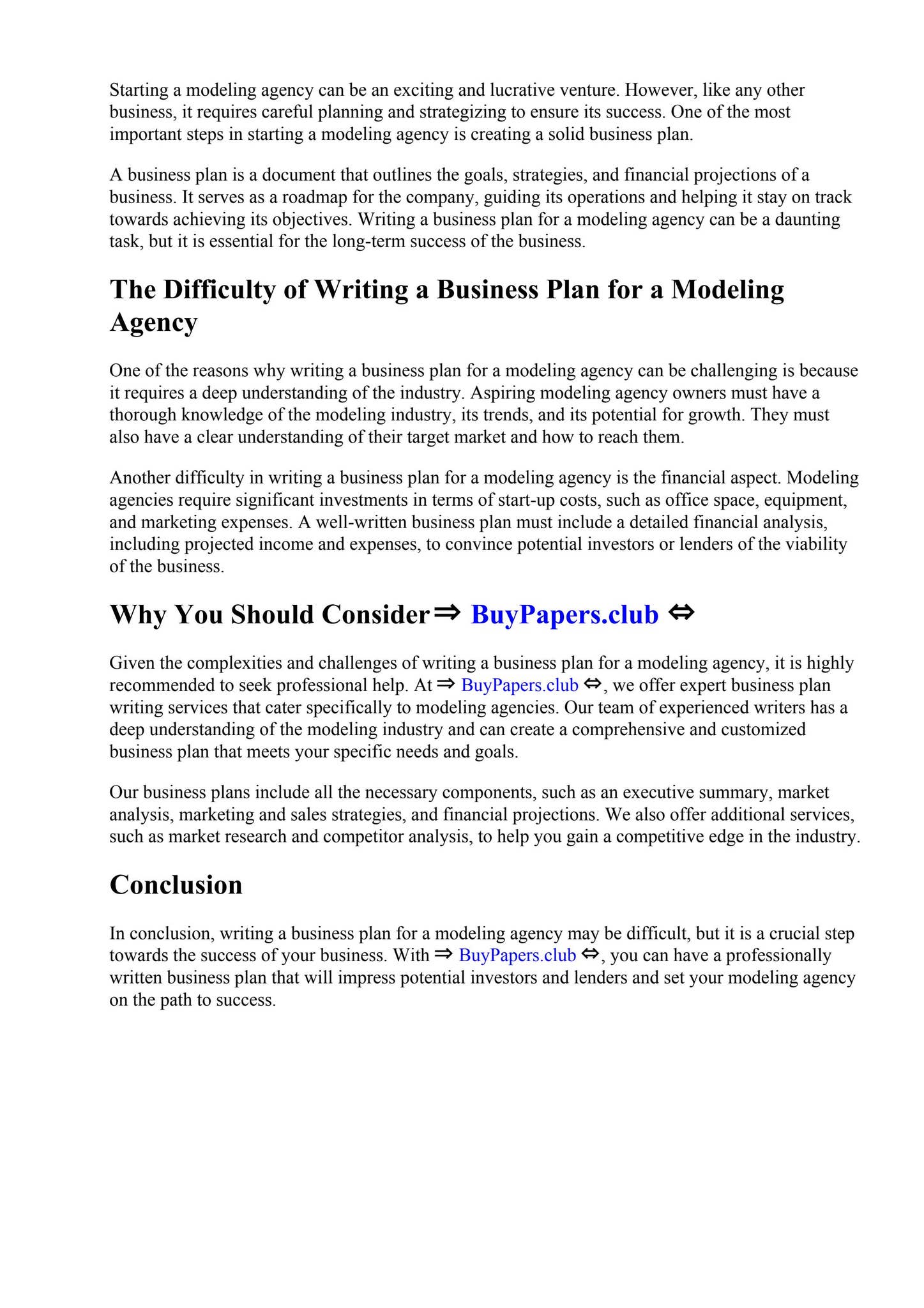 Free Business Plan For Modeling Agency by Sarah - Issuu