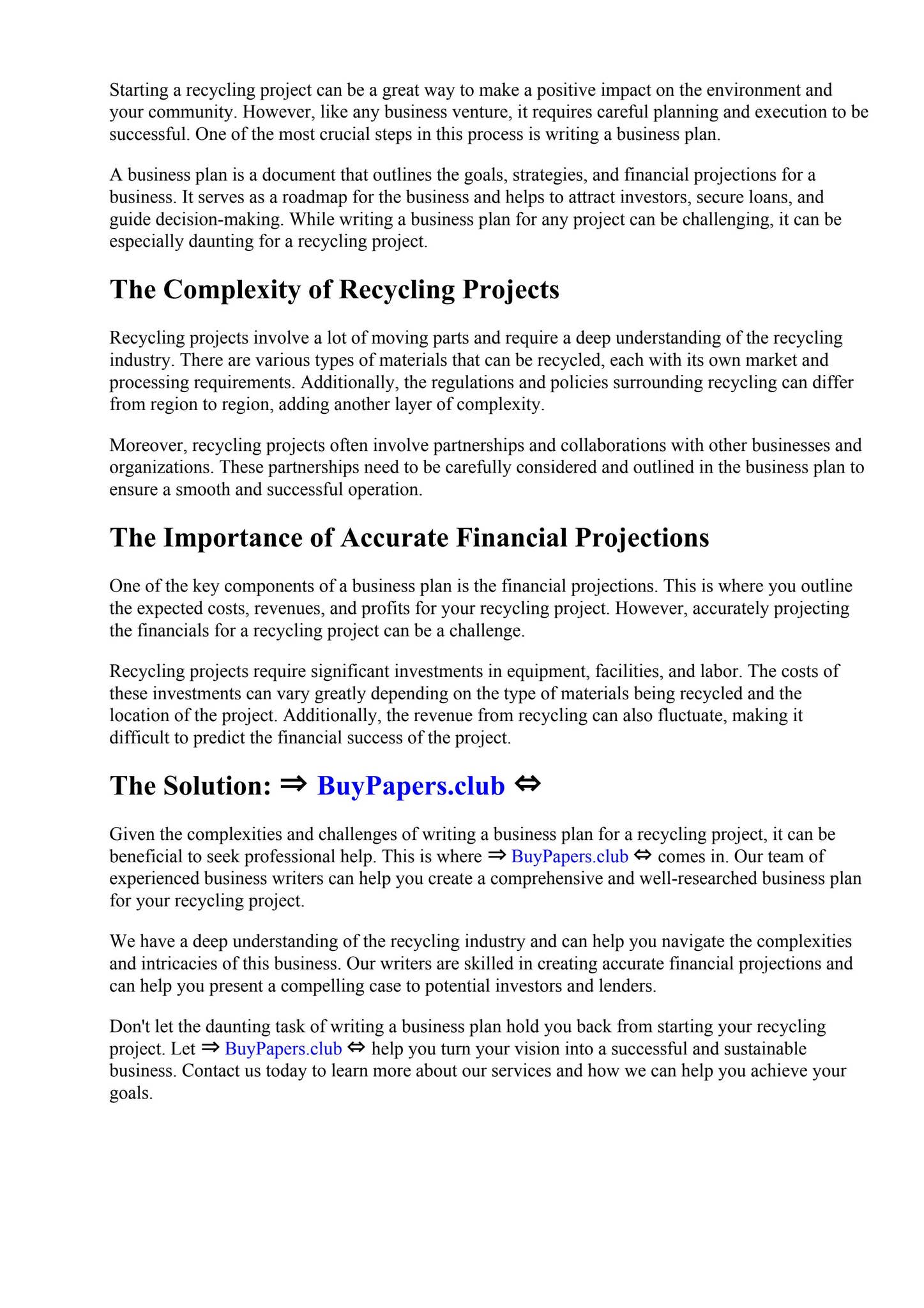 Business Plan Recycling Project by Patricia - Issuu