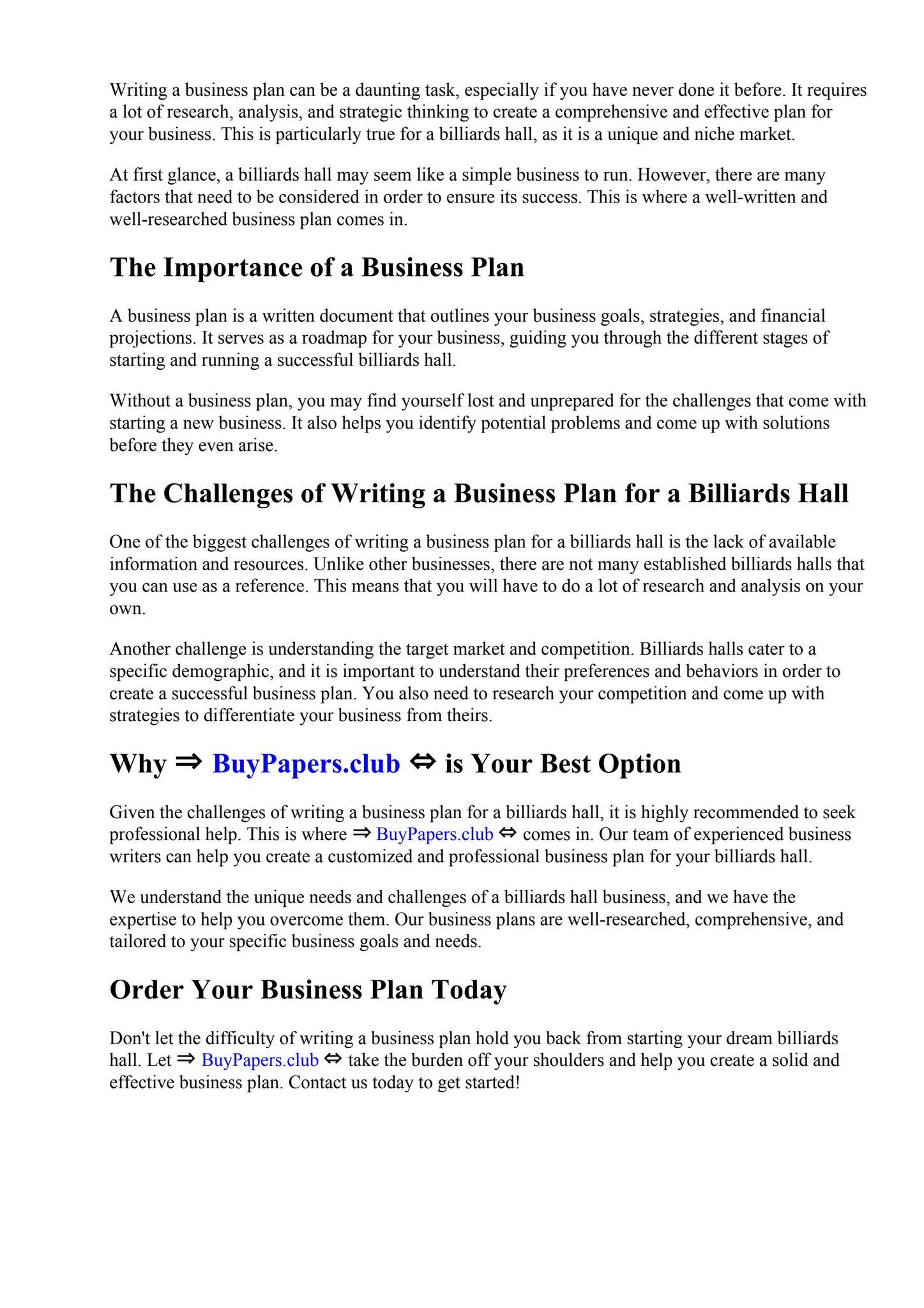 Sample Business Plan Billiards Hall by Erin - Issuu