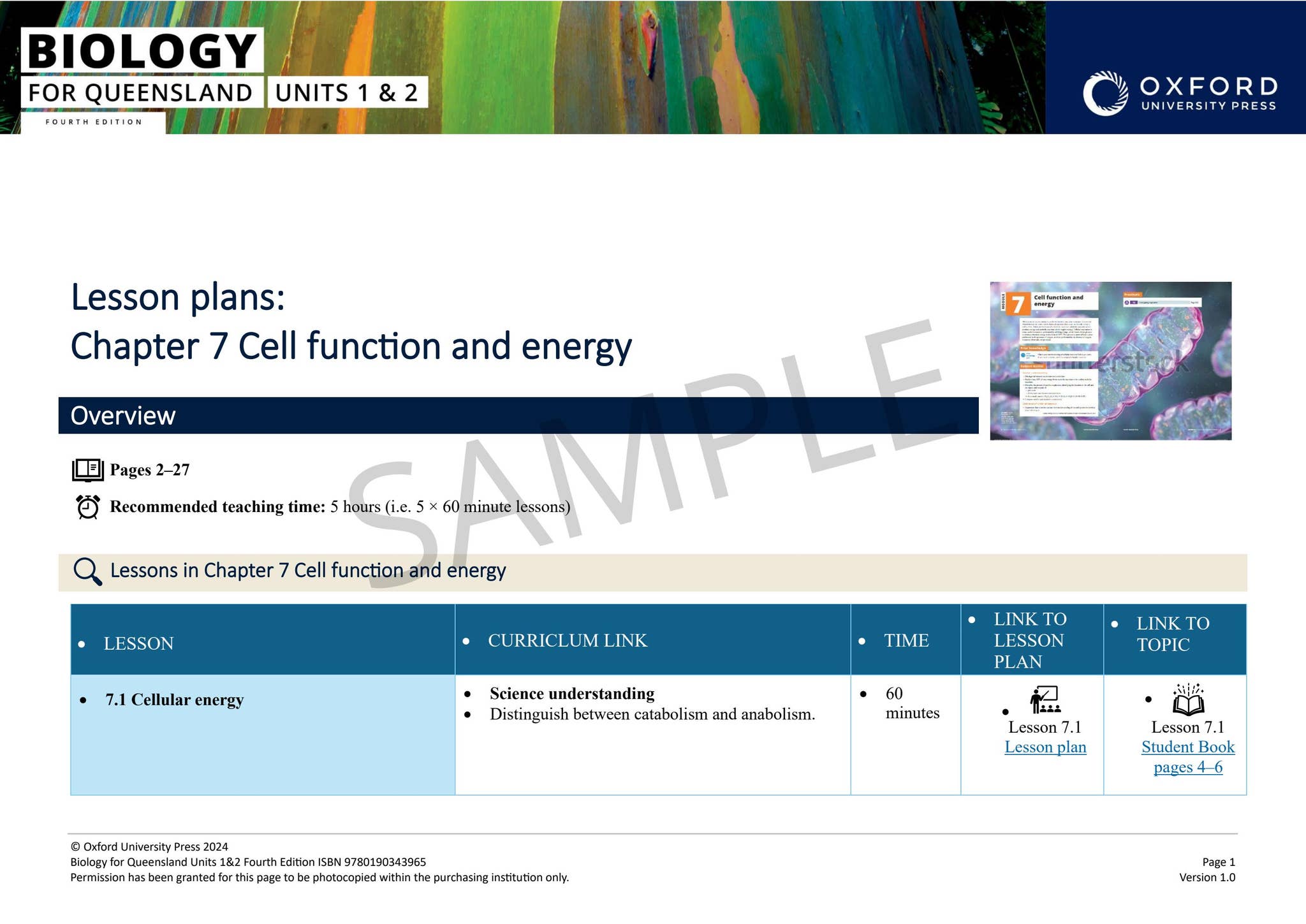 Biology for Queensland Units 1 & 2 Sample Lesson plan 7.3 by OUPANZ - Issuu