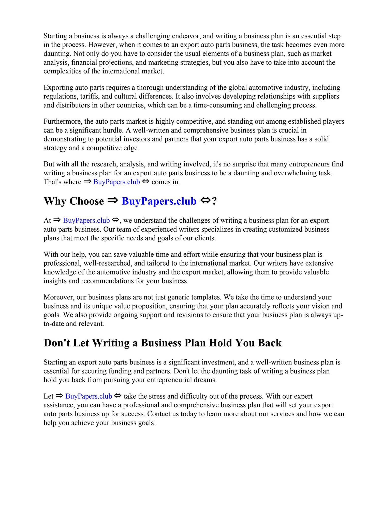 Export Auto Parts Business Plan by Michelle - Issuu