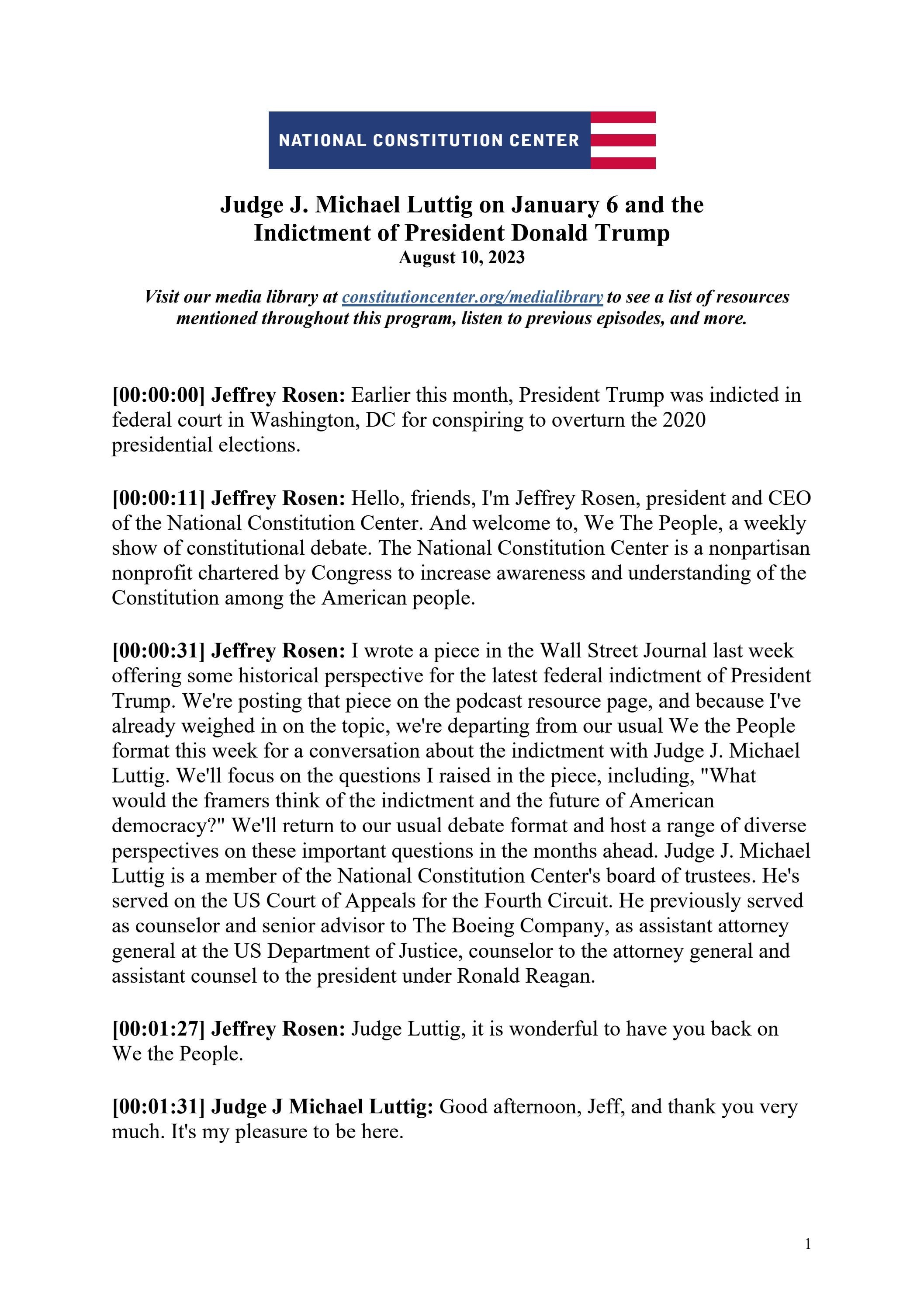 Judge J. Michael Luttig on January 6 and the Indictment of President ...