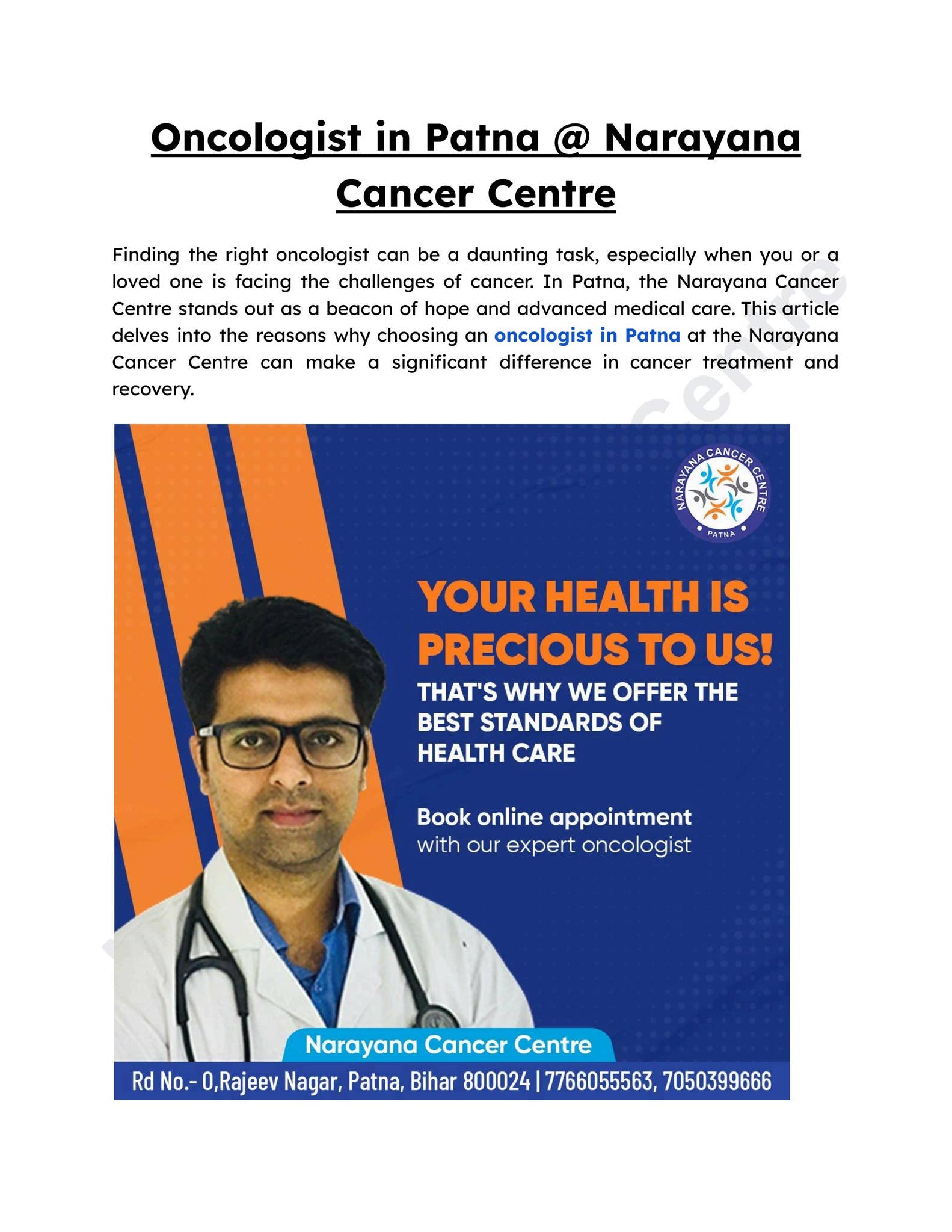 Oncologist in Patna @ Narayana Cancer Centre by Cancer Specialist ...