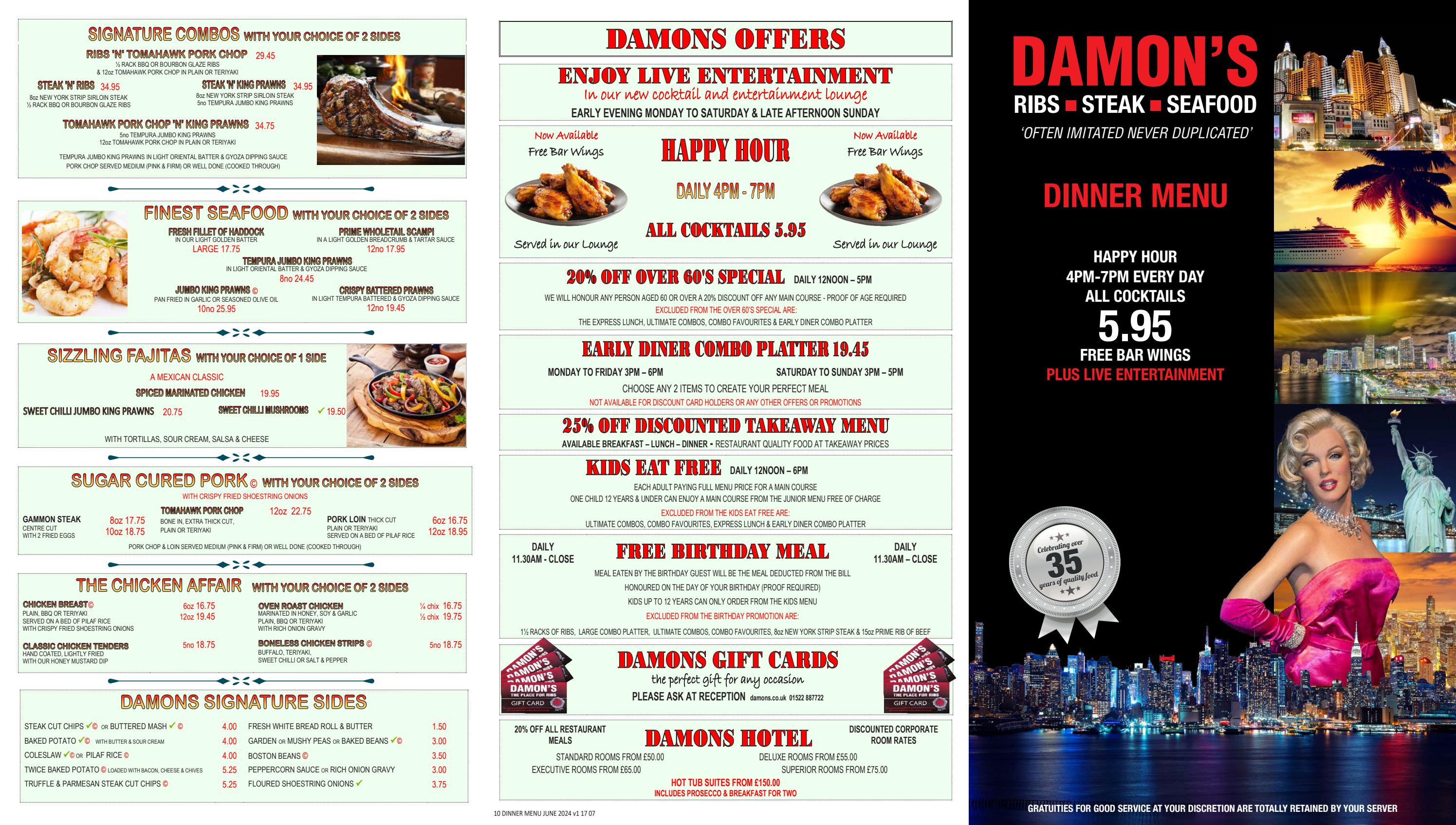Damons - Dinner Menu by PaulStafford - Issuu