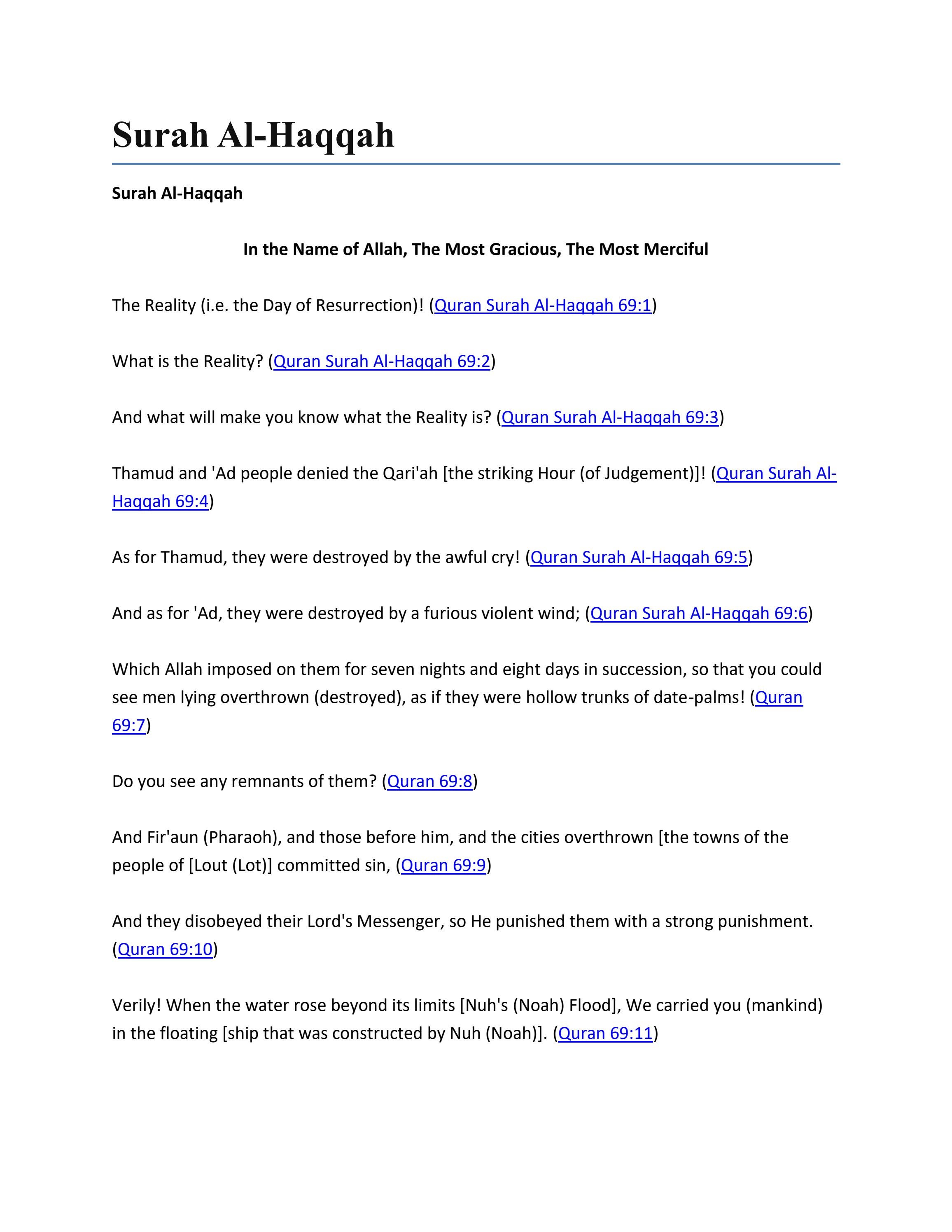 Translation of Surah Al-Haqqah in English by Trizone Enterprises - Issuu