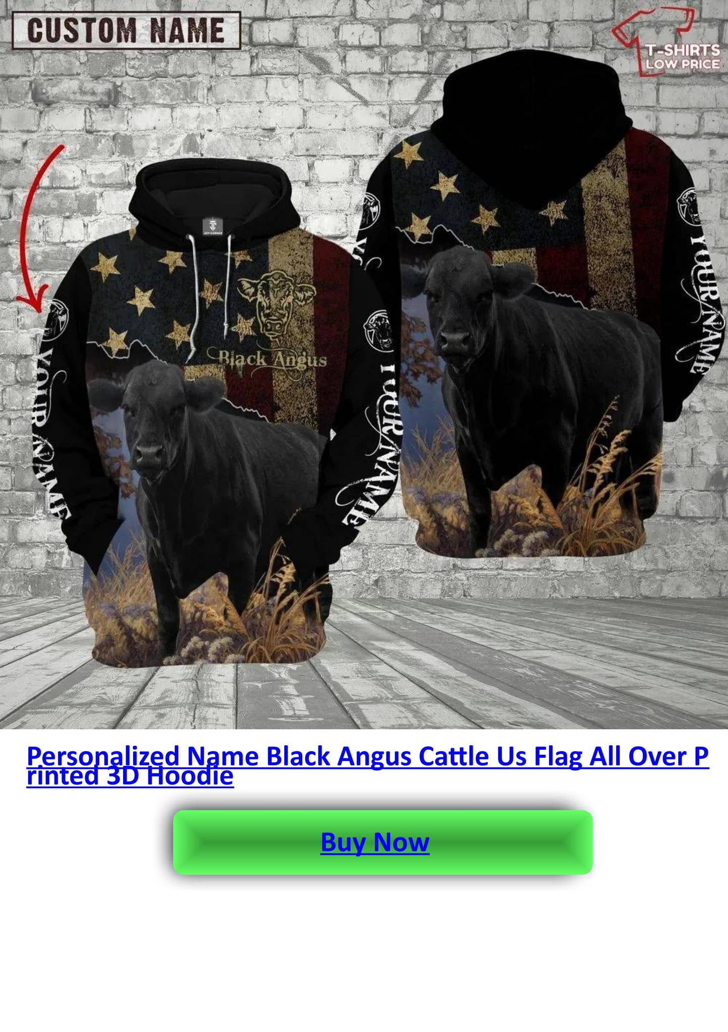 Personalized Name Black Angus Cattle Us Flag All Over Printed 3D Hoodie ...