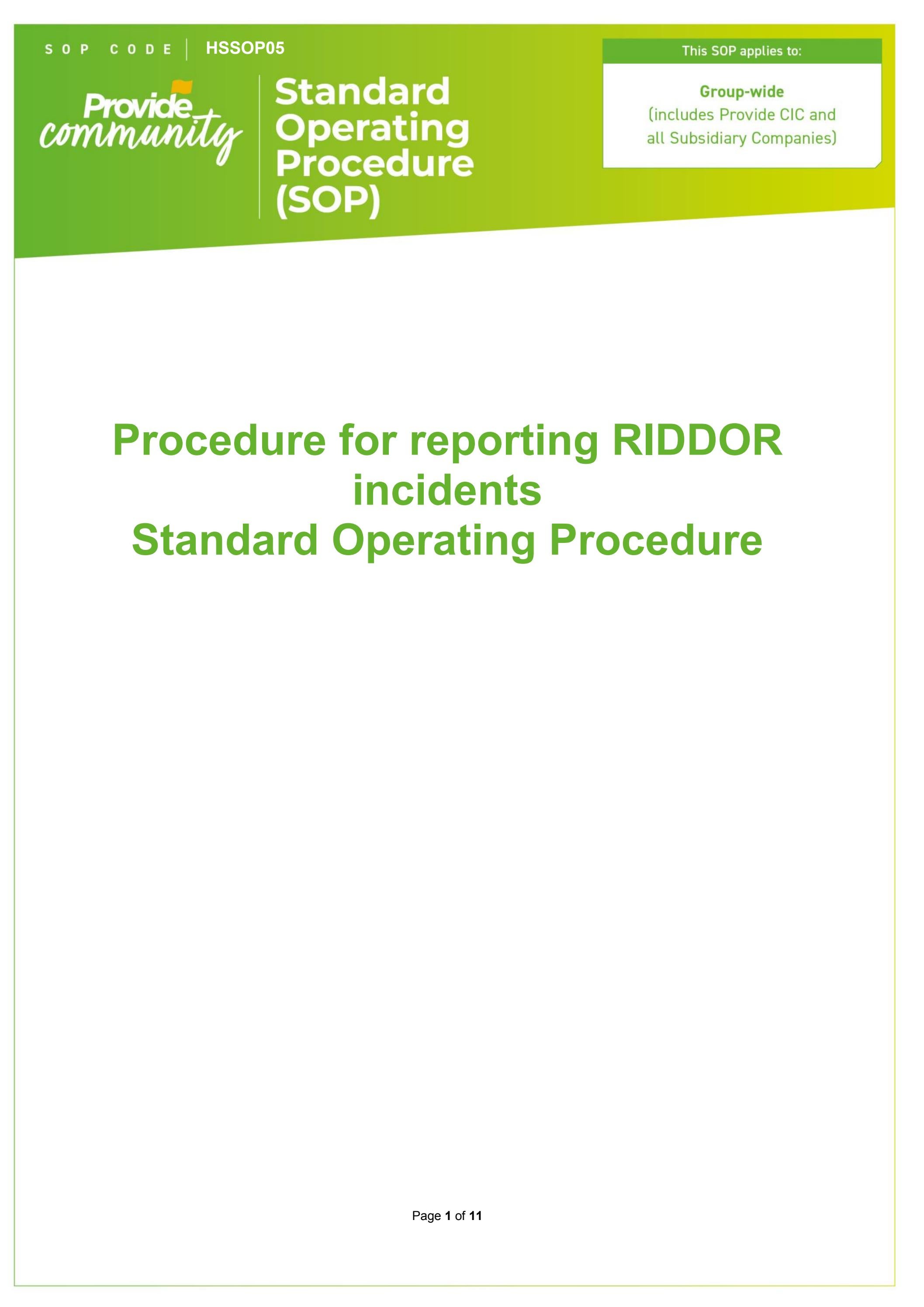 HSSOP03 Procedure for reporting RIDDOR incidents by Provide CIC - Issuu