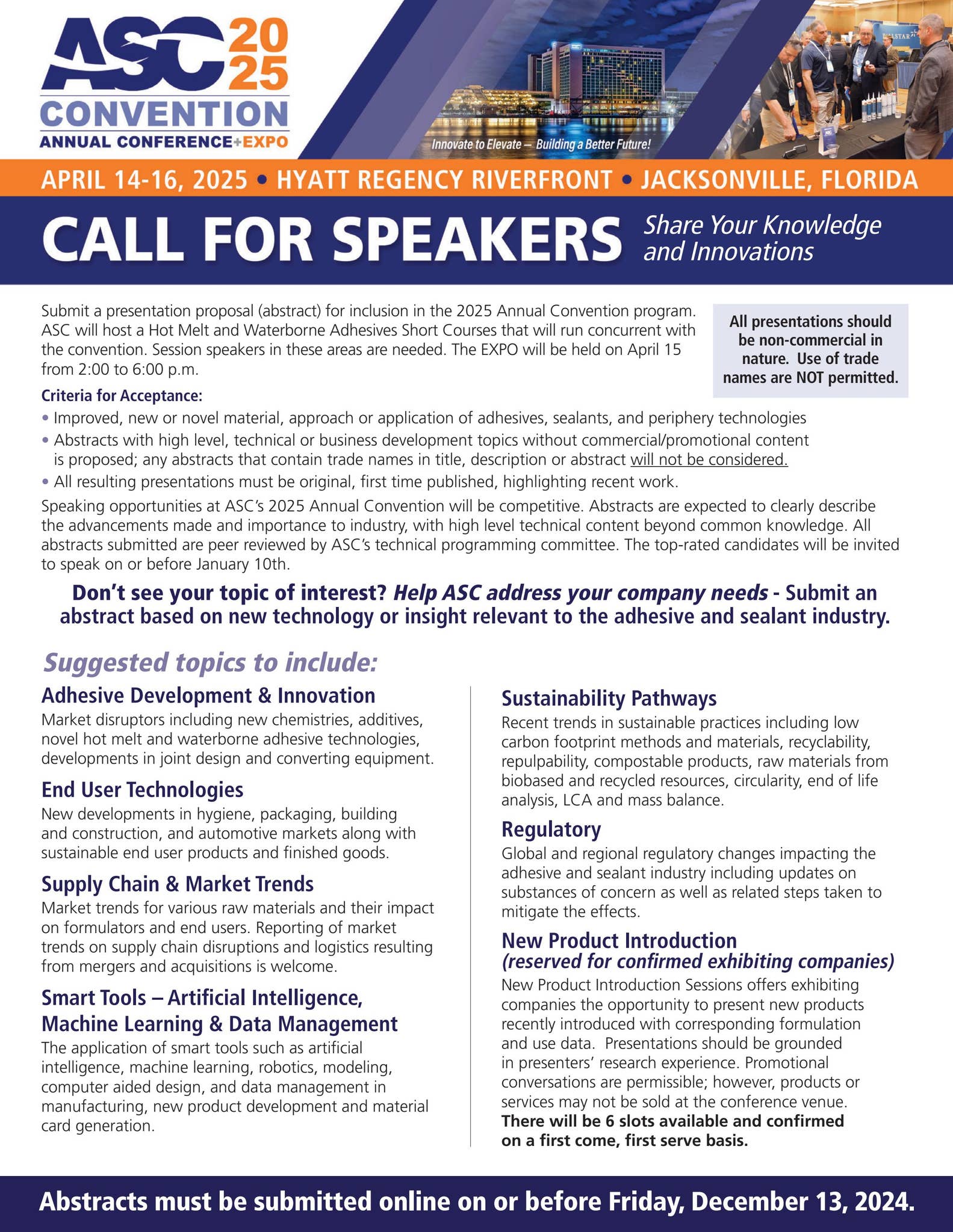 ASC 2025 Convention & Expo Call for Speakers Handout by The Adhesive & Sealant Council - Issuu