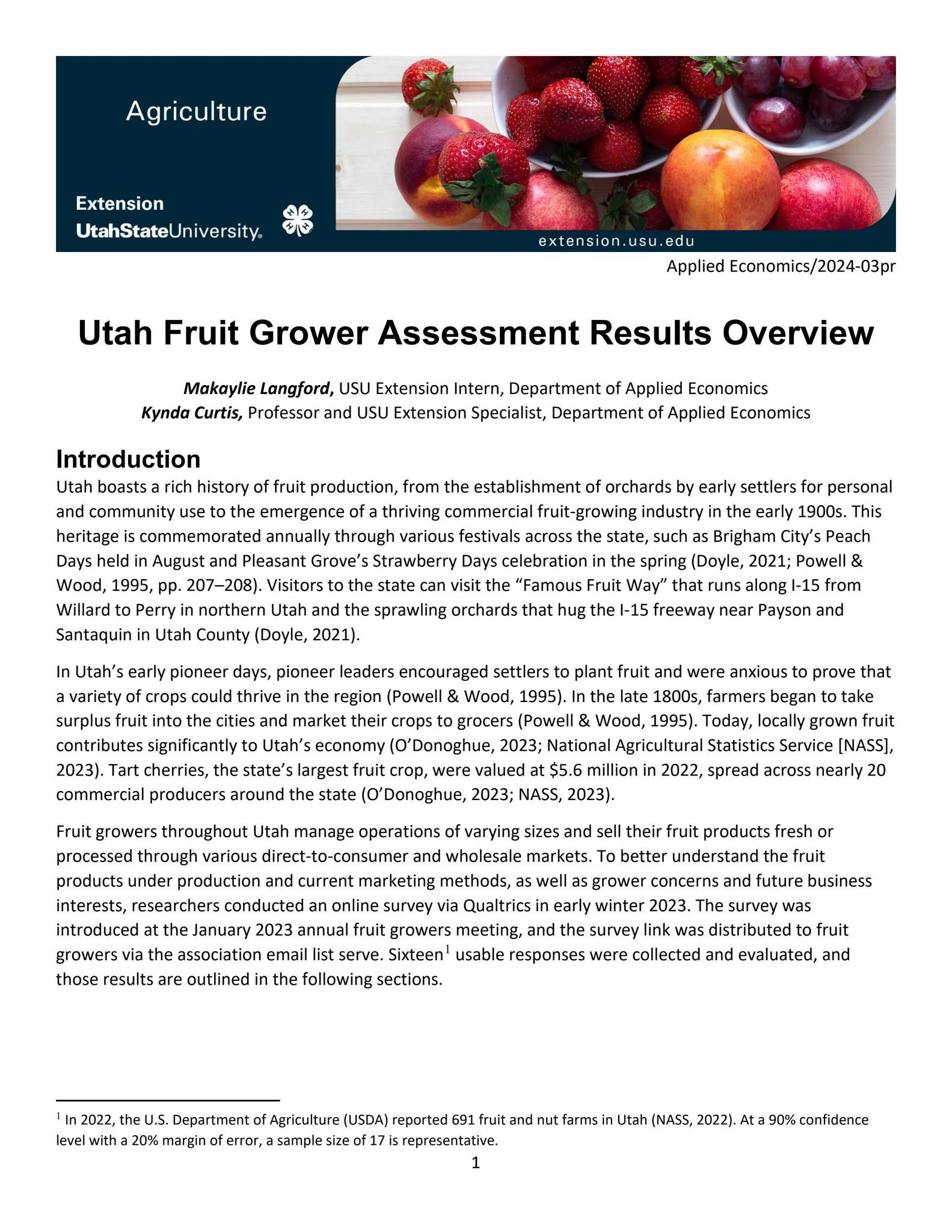 Utah Fruit Grower Assessment Results Overview by Utah State University ...