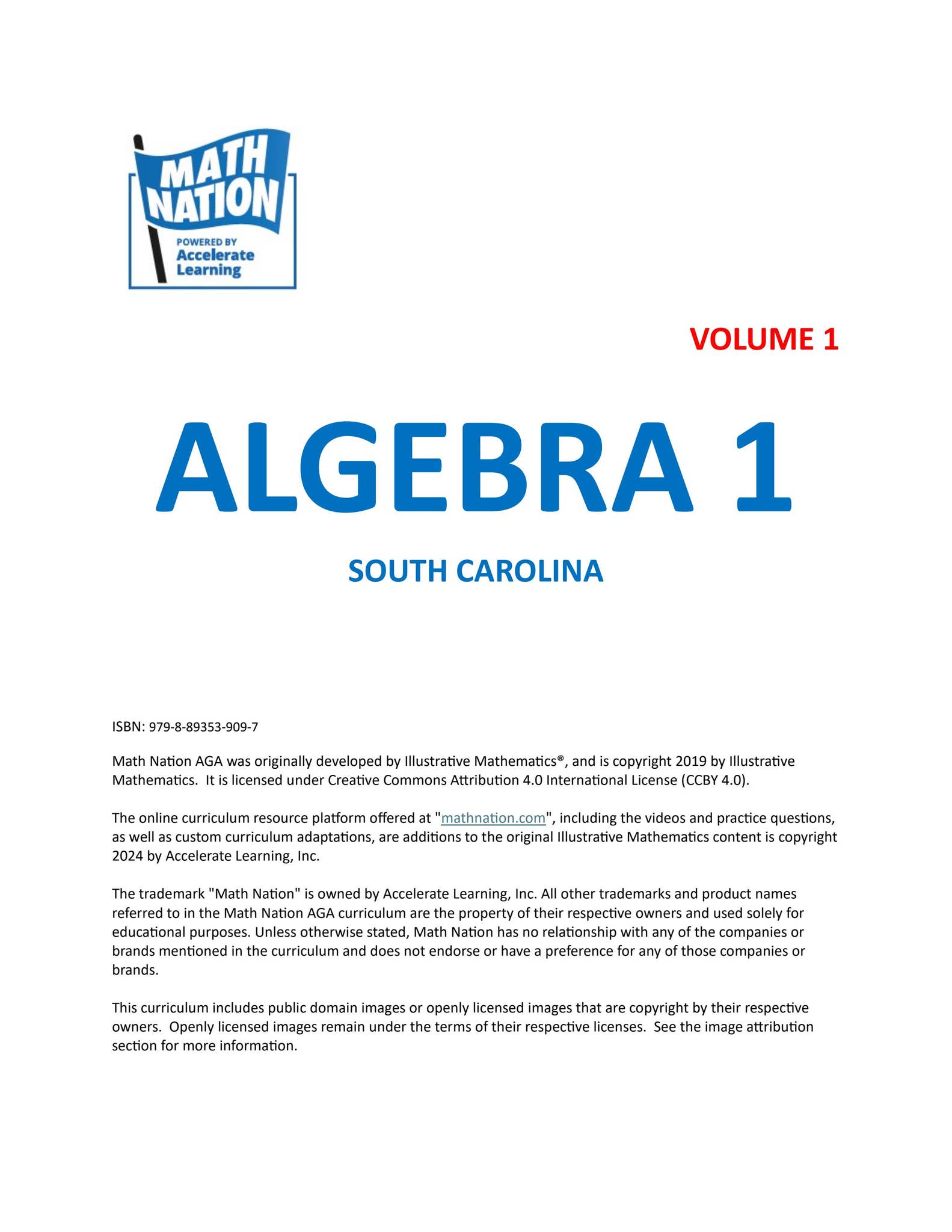 SC Algebra 1 (Volume 1) by acceleratelearning - Issuu
