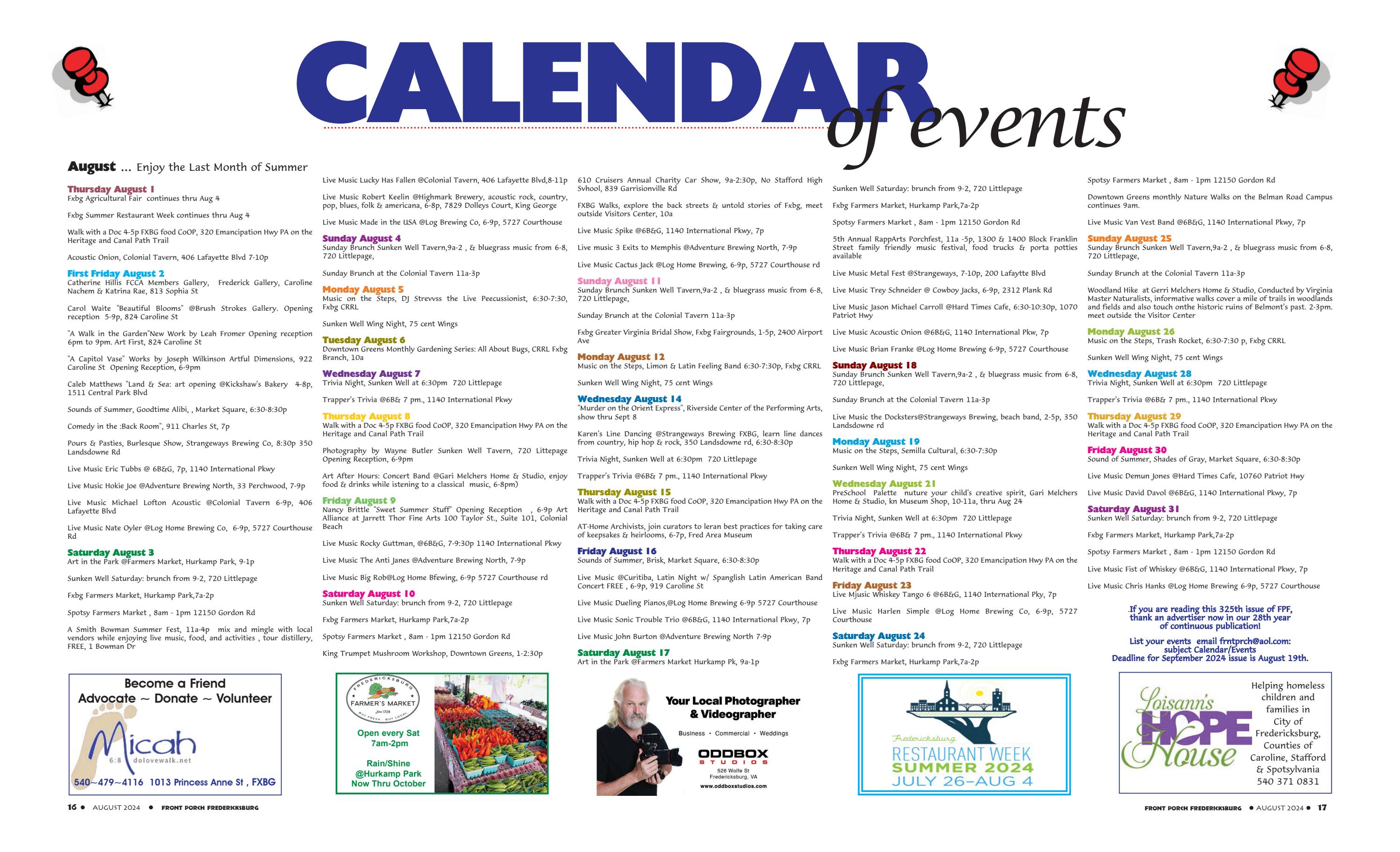 Calendar of events Fredericksburg Va August 2024 by Virginia Grogan - Issuu