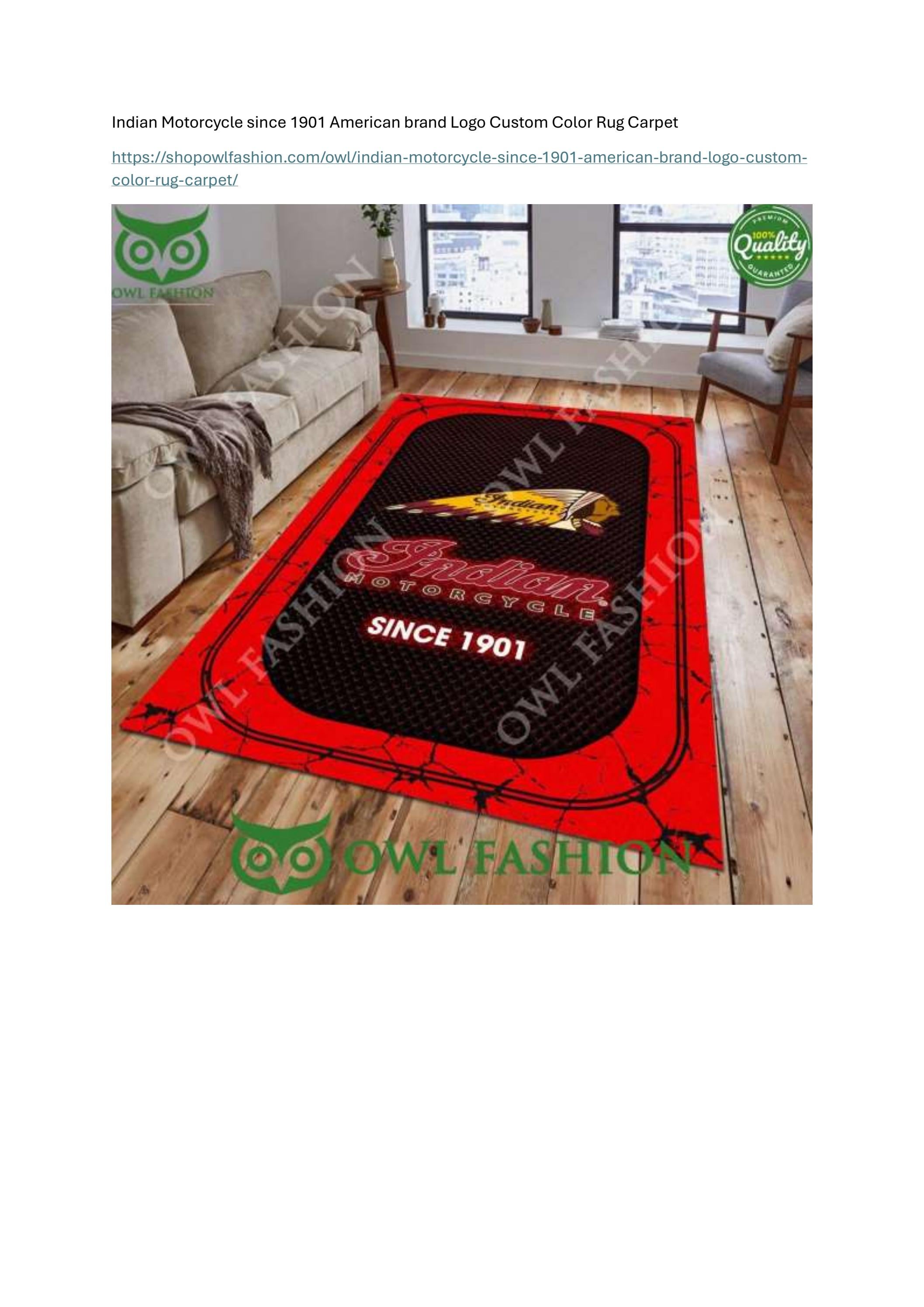 Indian Motorcycle since 1901 American brand Logo Custom Color Rug ...