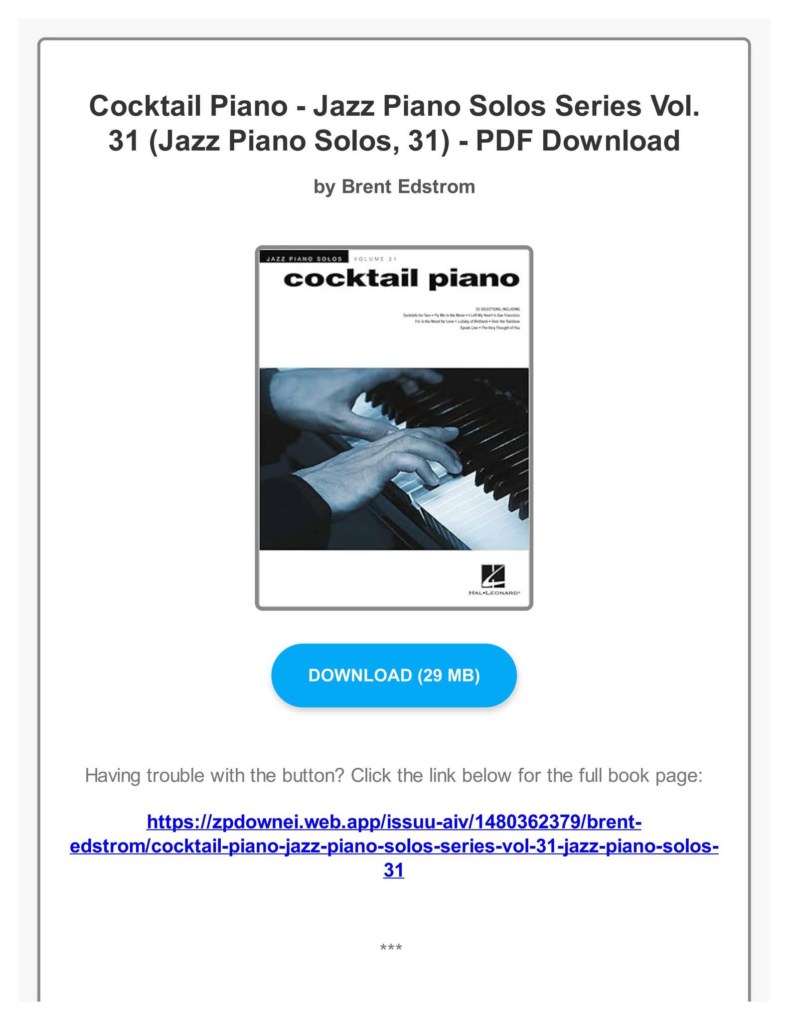 DOWNLOAD Cocktail Piano - Jazz Piano Solos Series Vol. 31 (Jazz Piano ...