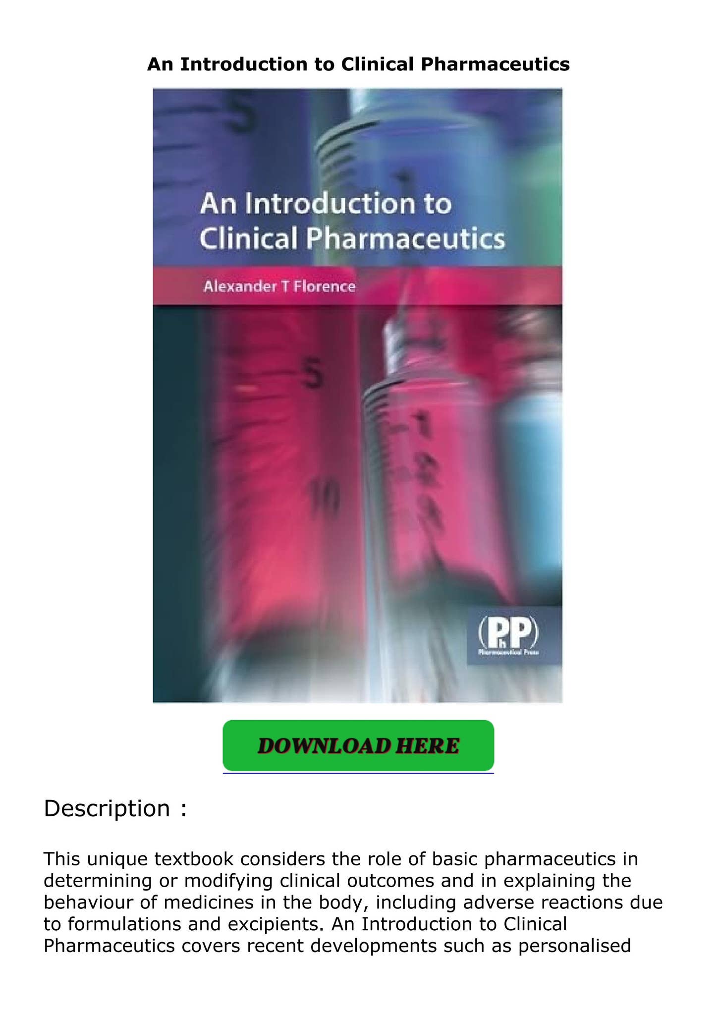 Download⚡️ An Introduction to Clinical Pharmaceutics by sylviahaas - Issuu