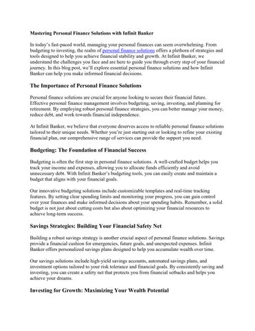 Personal Finance Solutions by infinitebanker - Issuu