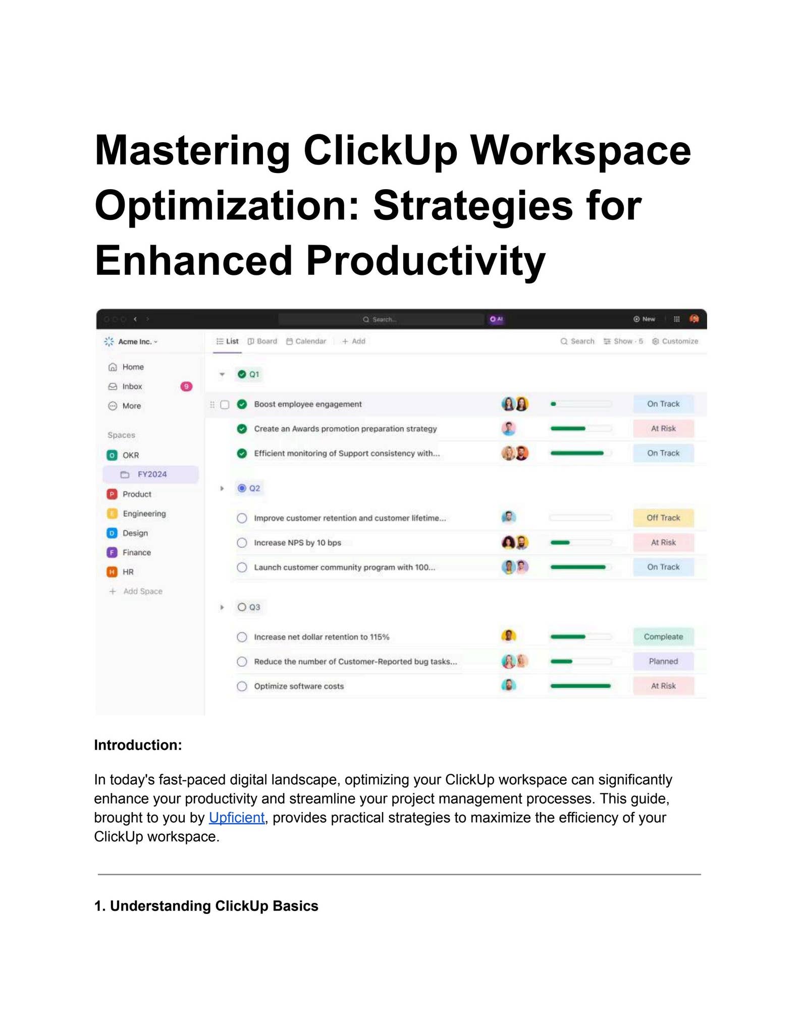 Mastering ClickUp Workspace Optimization: Strategies for Enhanced Productivity by Upficient - Issuu