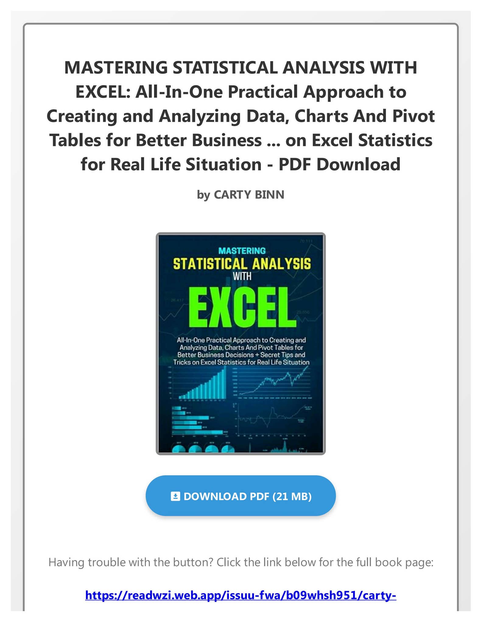 EBOOK MASTERING STATISTICAL ANALYSIS WITH EXCEL: All-In-One Practical ... EBOOK MASTERING STATISTICAL ANALYSIS WITH EXCEL: All-In-One Practical ...