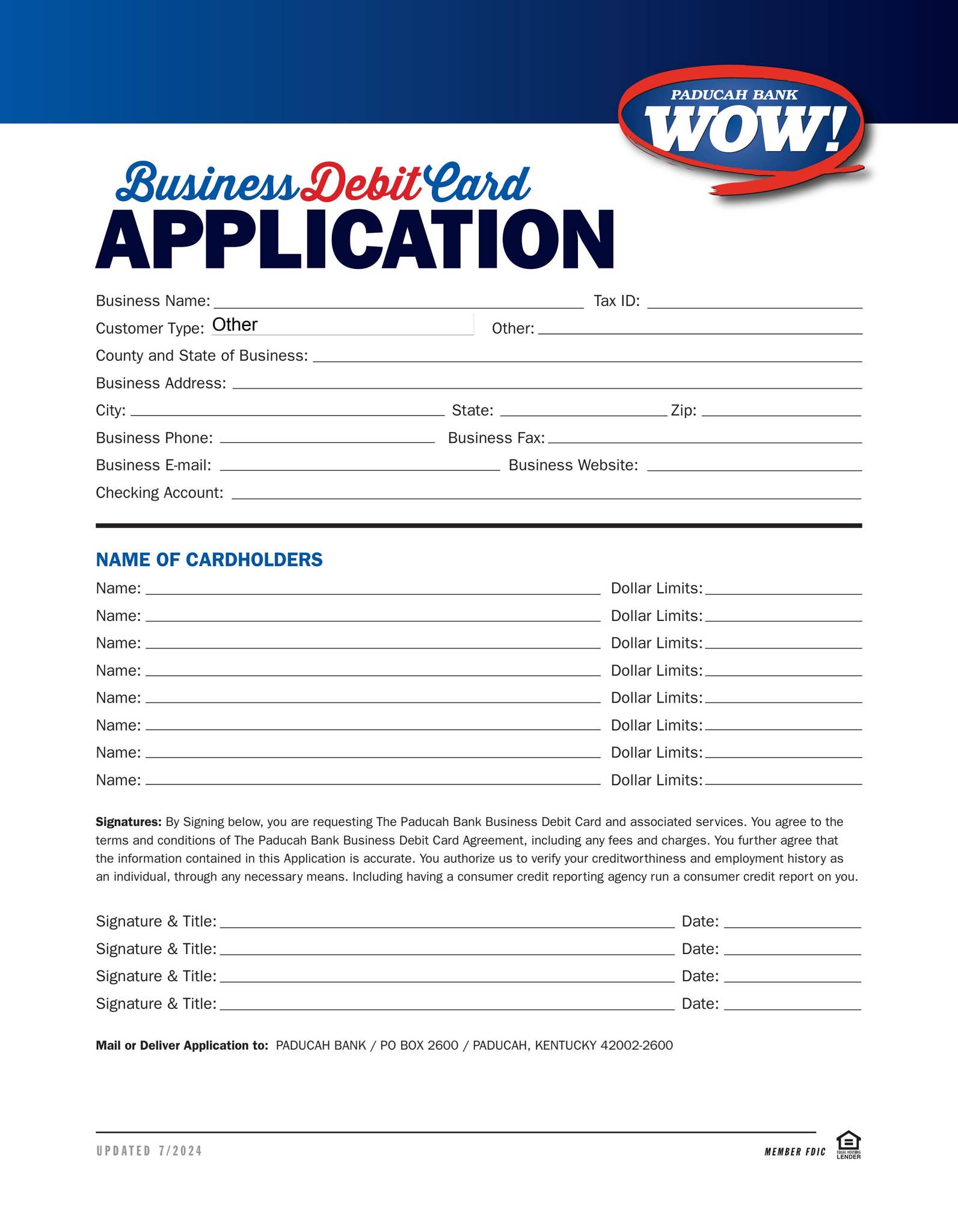 Business Debit Card Form by PaducahBank - Issuu