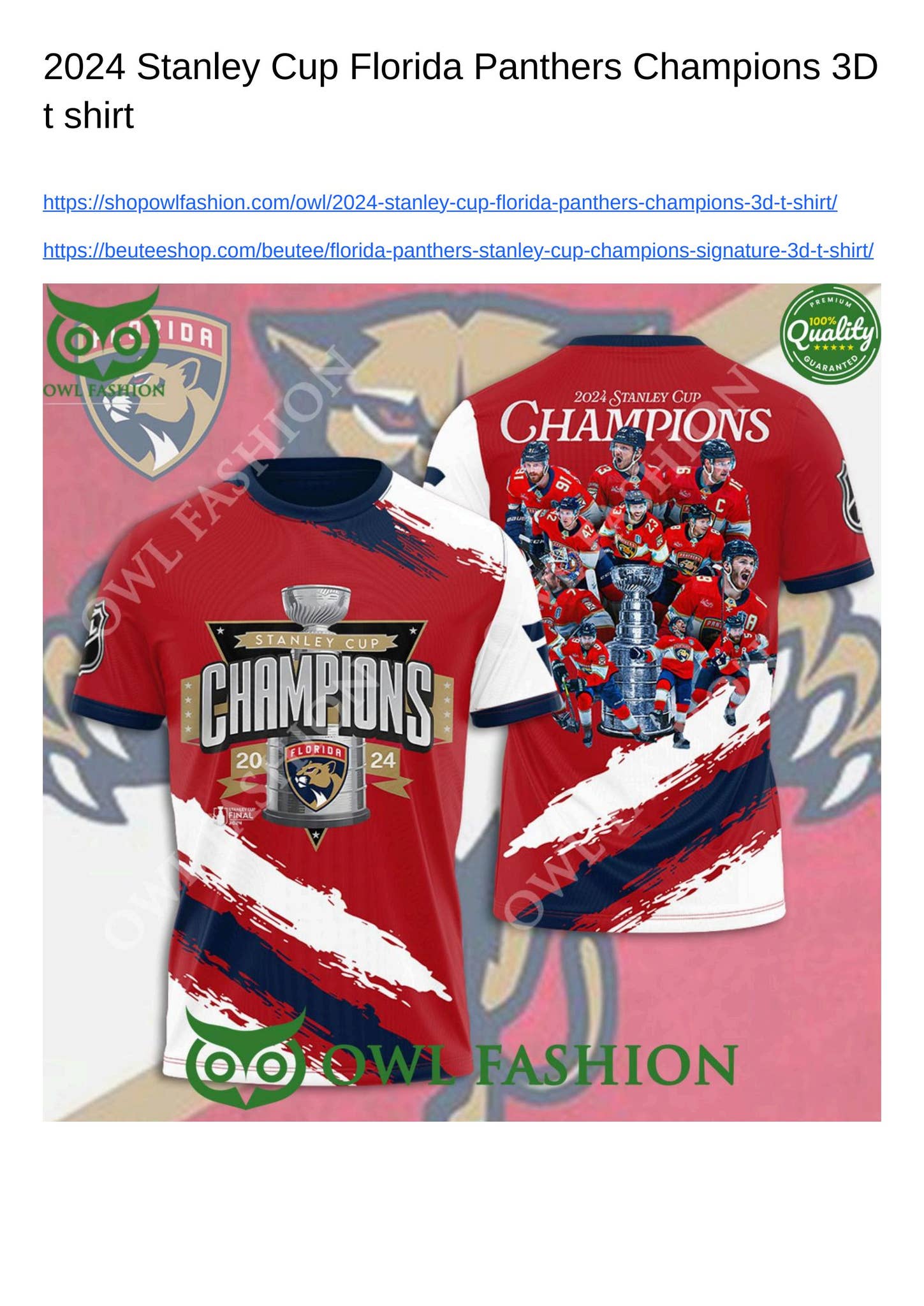 2024 Stanley Cup Florida Panthers Champions 3D t shirt by Shop Owl ...