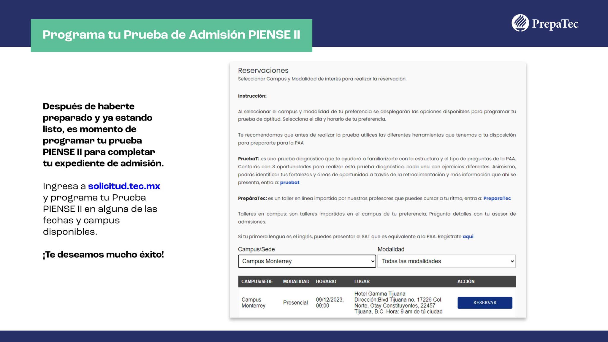 Programa tu prueba de admisión PIENSE II by Tecnológico de Monterrey ...
