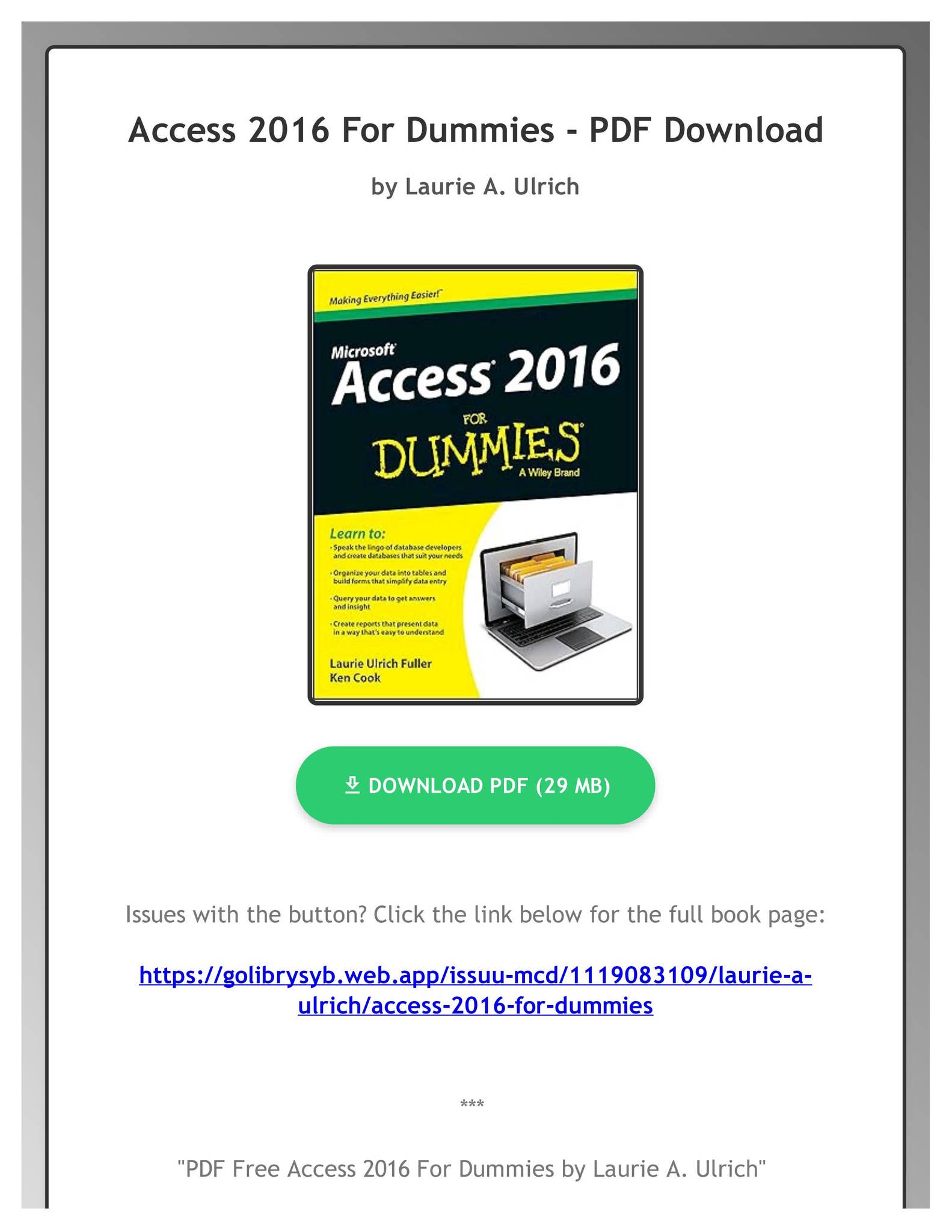 PDF Free Access 2016 For Dummies by Laurie A. Ulrich by RebecaBeckerub - Issuu