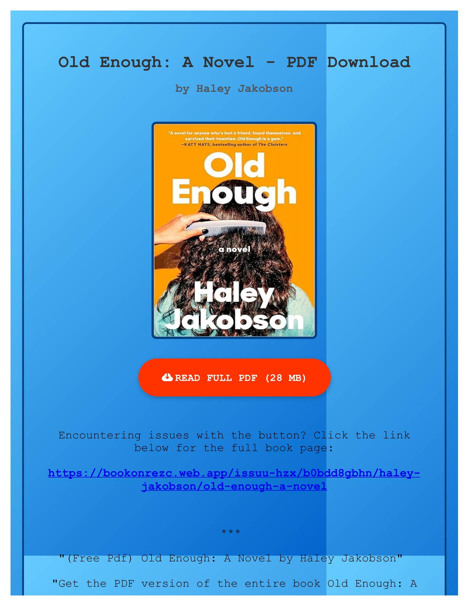(Free Pdf) Old Enough: A Novel by Haley Jakobson by JosefaGottliebyn ...