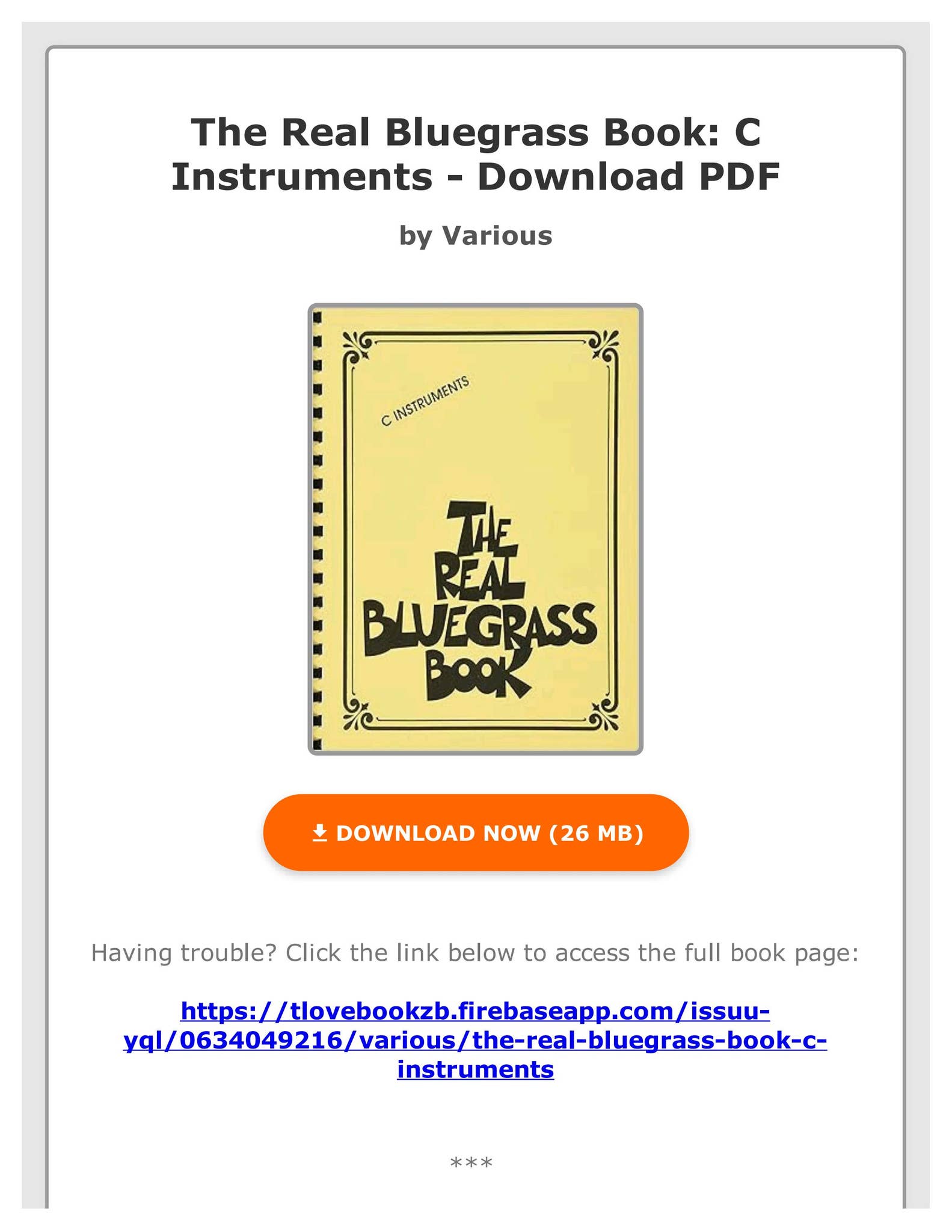 PDF Ebook The Real Bluegrass Book: C Instruments by Various by ...