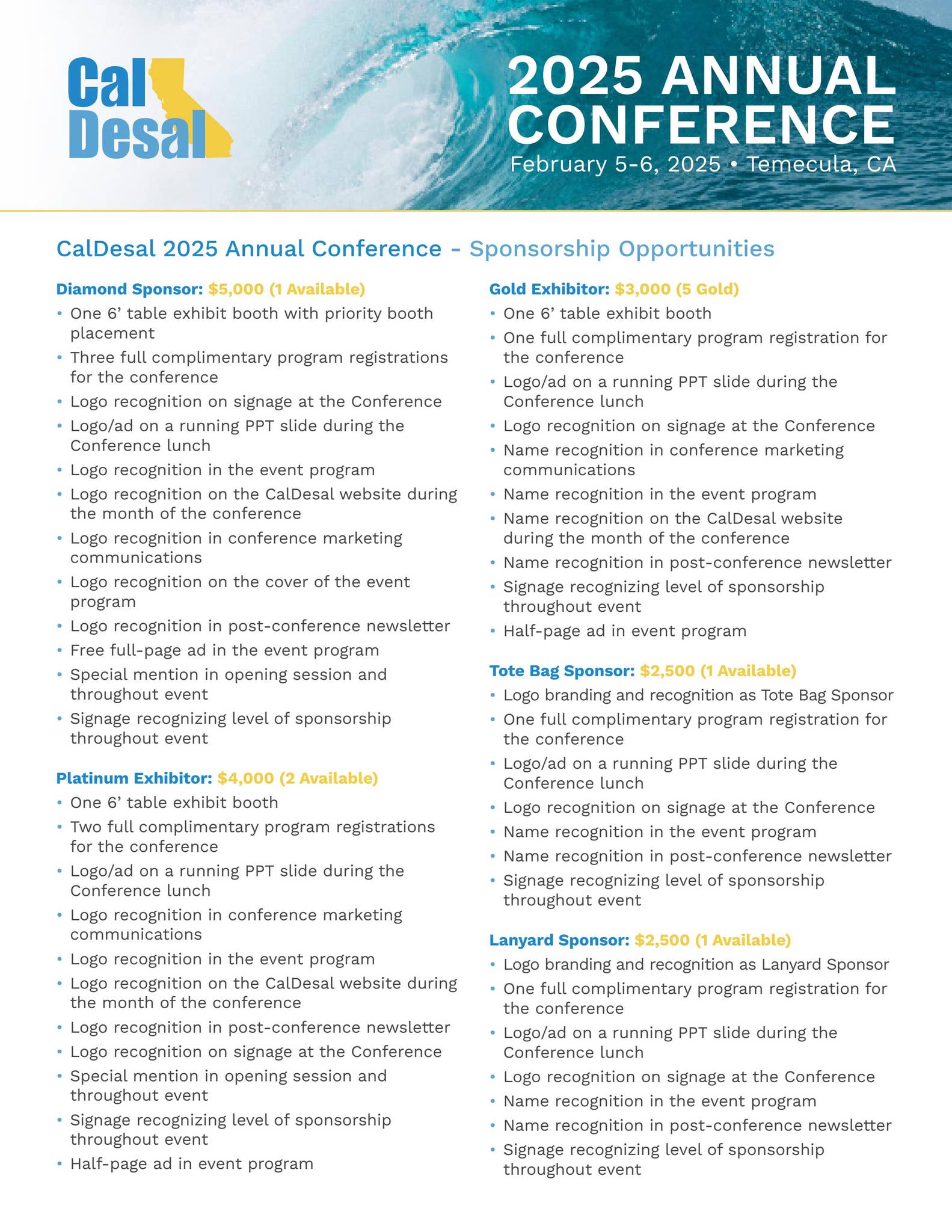 2025 CalDesal Annual Conference - Sponsorship Opportunities by SMA ...