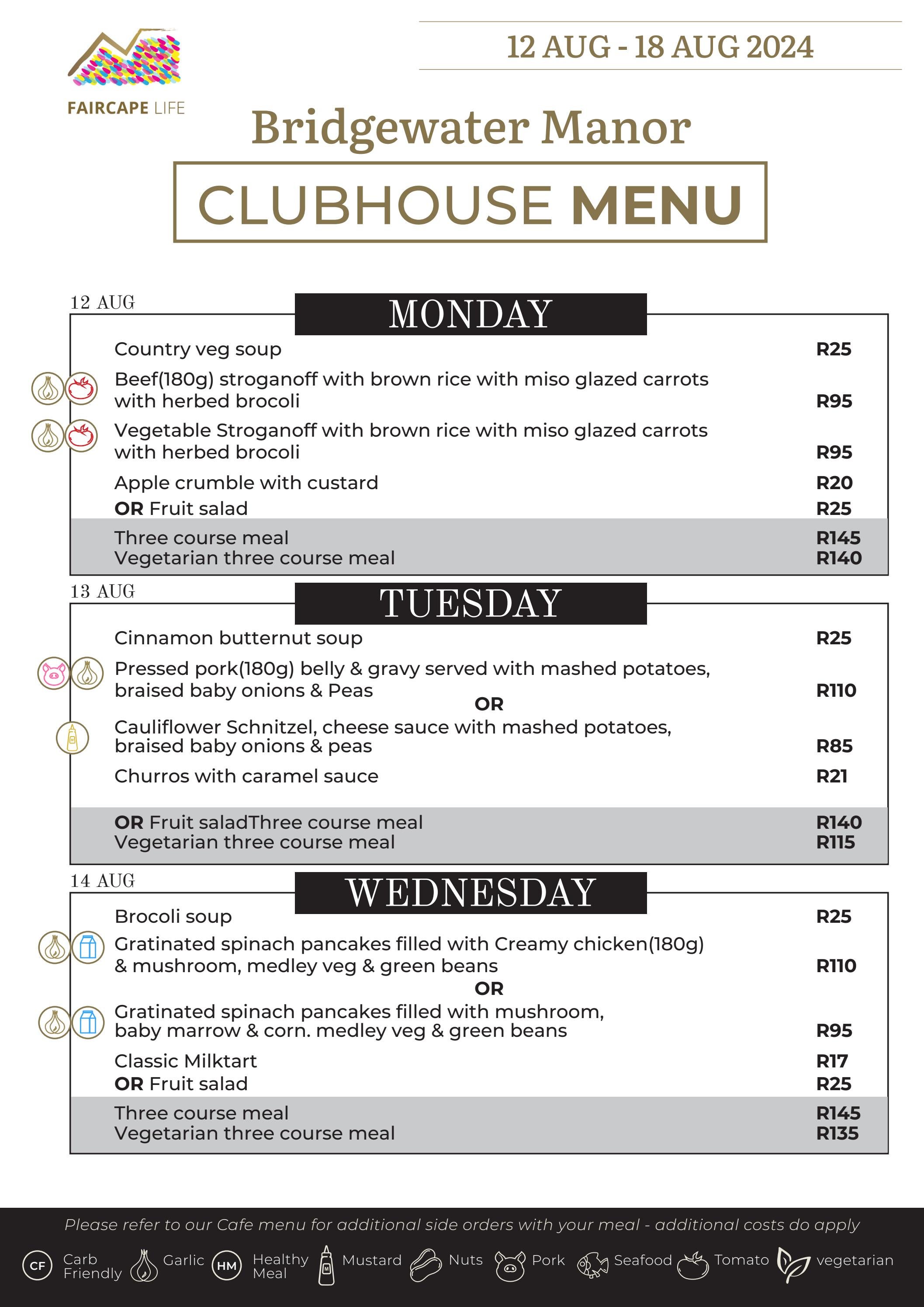 Clubhouse Menus | Bridgewater Manor | August / September 2024 by ...