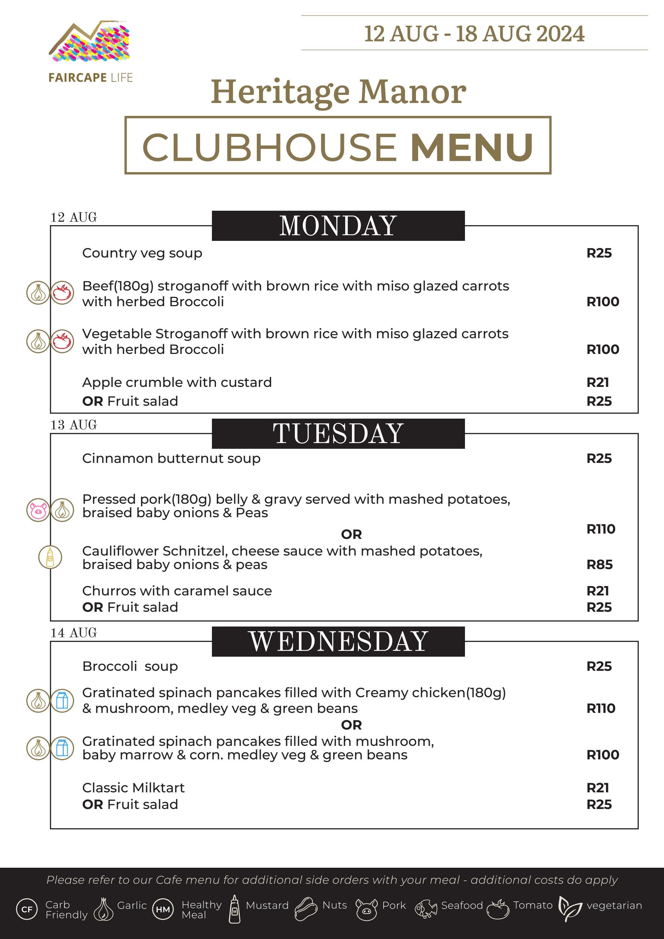 Clubhouse Menus | Heritage Manor | August / September 2024 by Faircape ...
