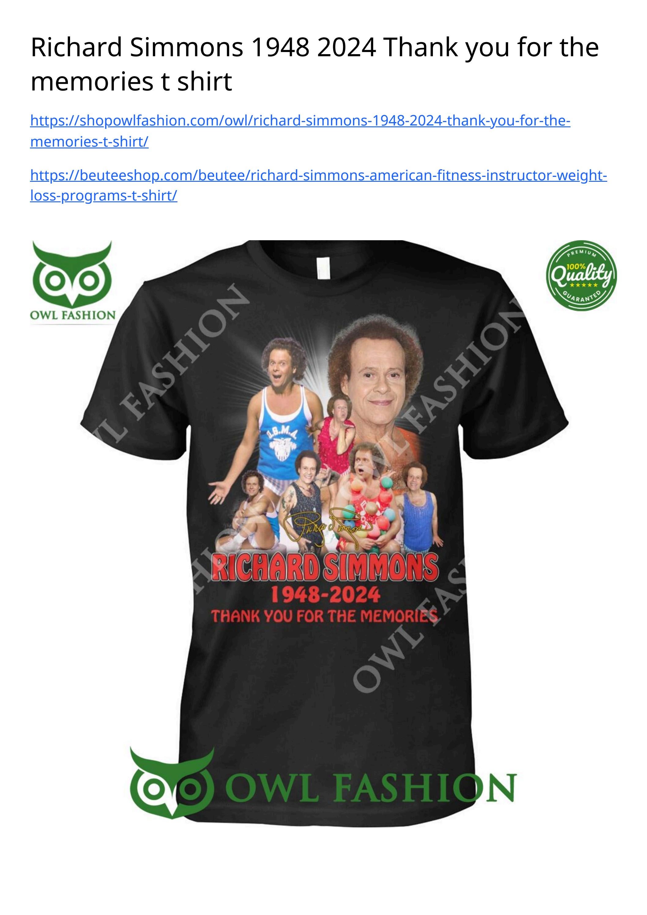 Richard Simmons 1948 2024 Thank you for the memories t shirt by Shop ...