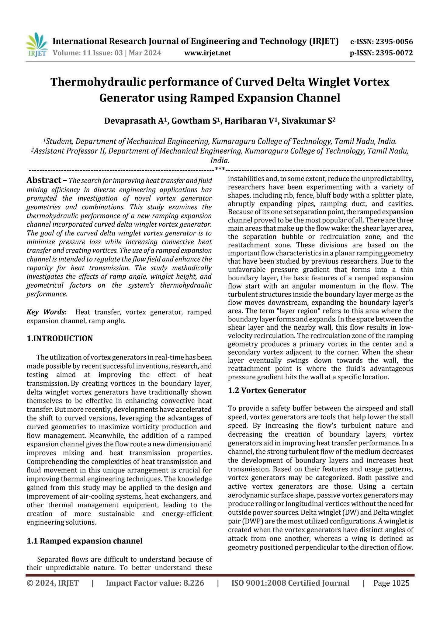 Thermohydraulic performance of Curved Delta Winglet Vortex Generator ...