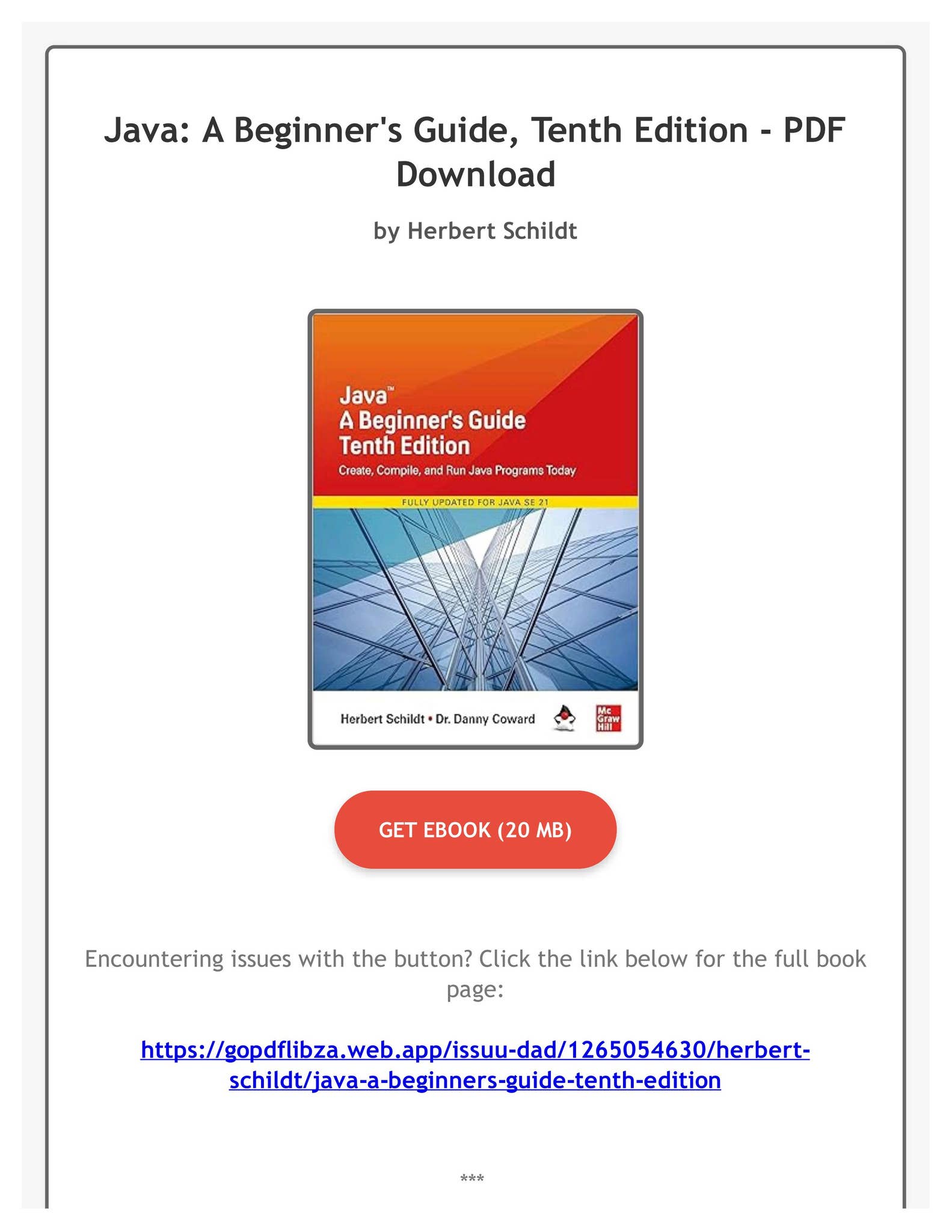 PDF FREE Java: A Beginner's Guide, Tenth Edition by Herbert Schildt by ... PDF FREE Java: A Beginner's Guide, Tenth Edition by Herbert Schildt by ...