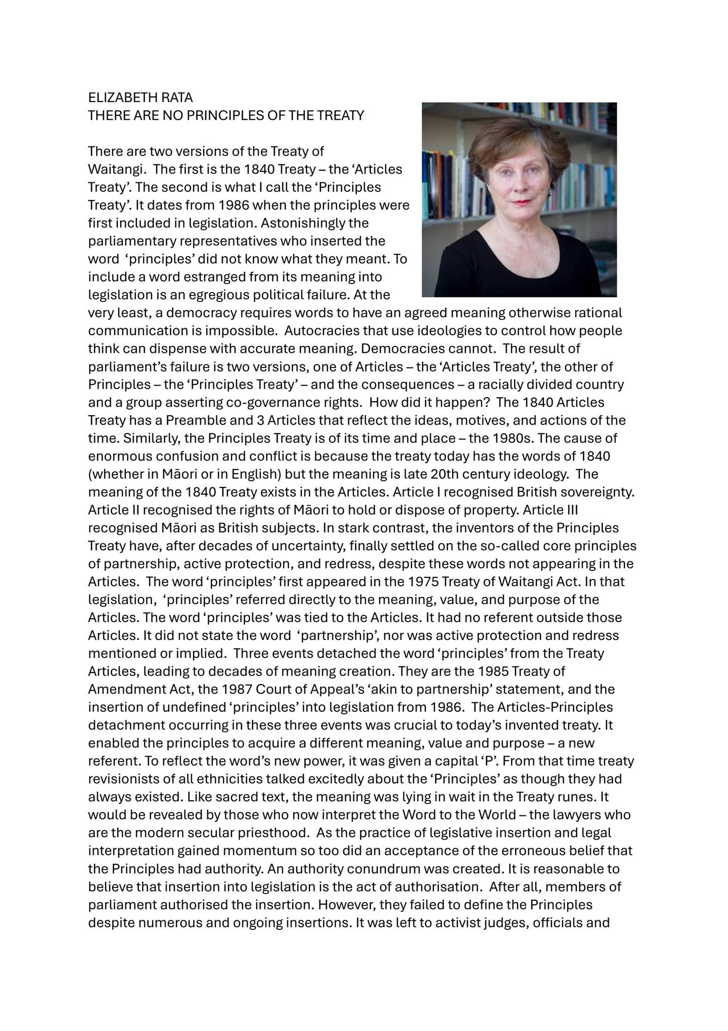 Elizabeth Rata There is only one treaty by Stop Co-governance ...