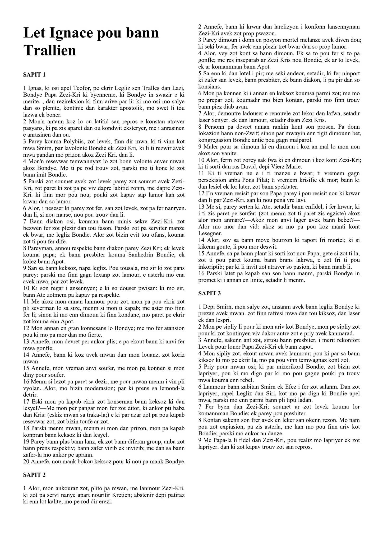 Mauritian Creole - The Epistle of Ignatius to the Trallians by Filipino ...