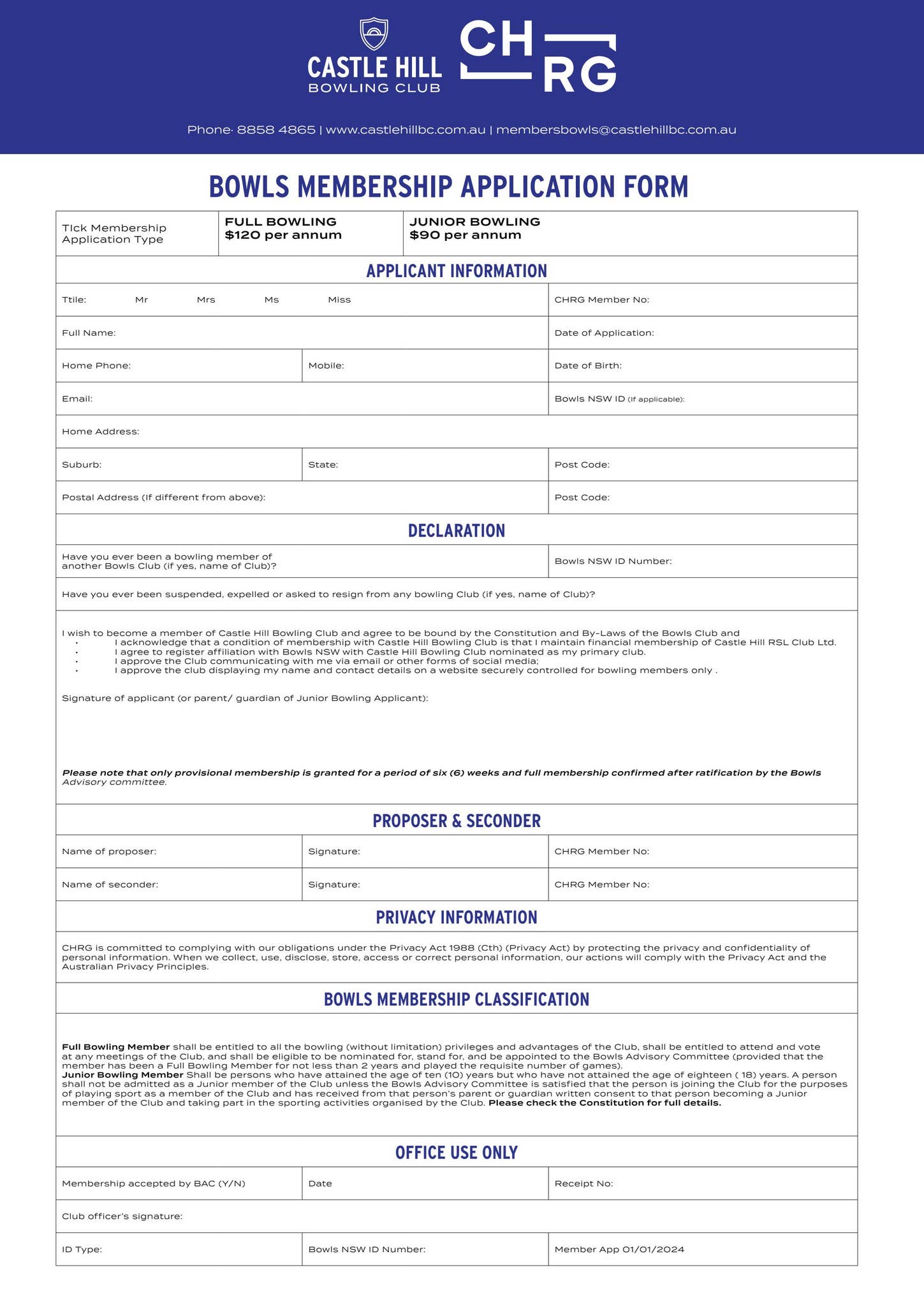 CHBC - Bowls Membership Application Form by chrg.syd - Issuu
