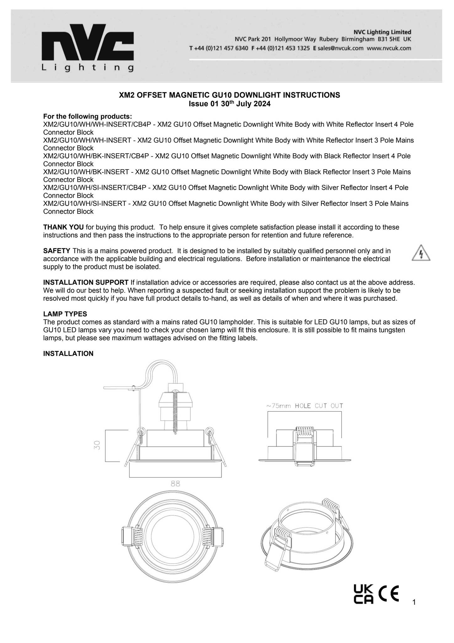 XM2 OFFSET MAGNETIC GU10 DOWNLIGHT INSTRUCTION SHEET by NVC Lighting UK ...
