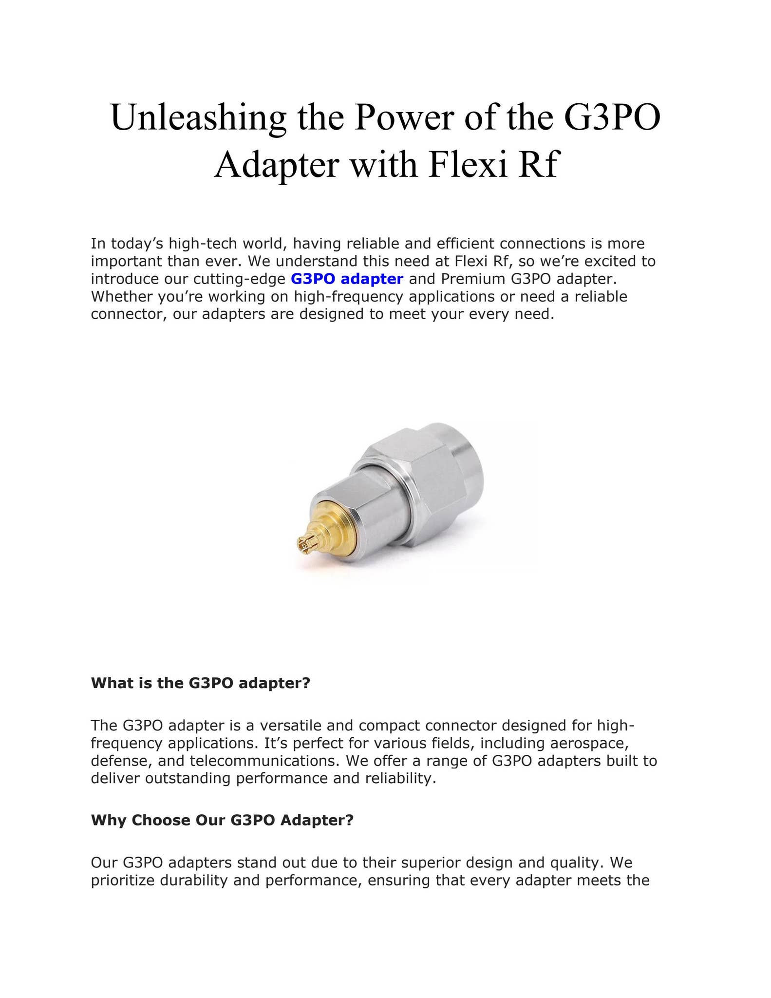 Unleashing the Power of the G3PO Adapter with Flexi Rf by Flexirf - Issuu