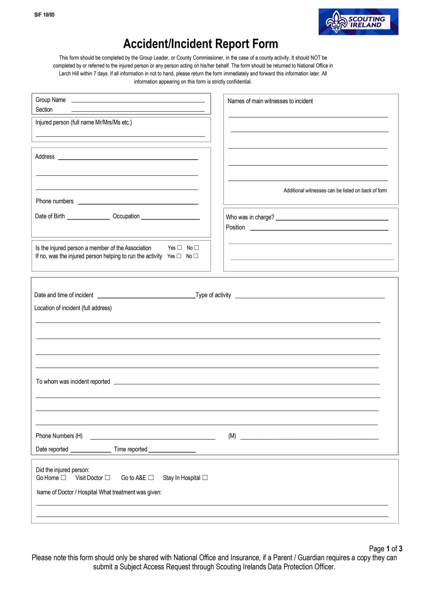 SIF 10-05 - Accident and Incident Report Form by Scouting Ireland - Issuu