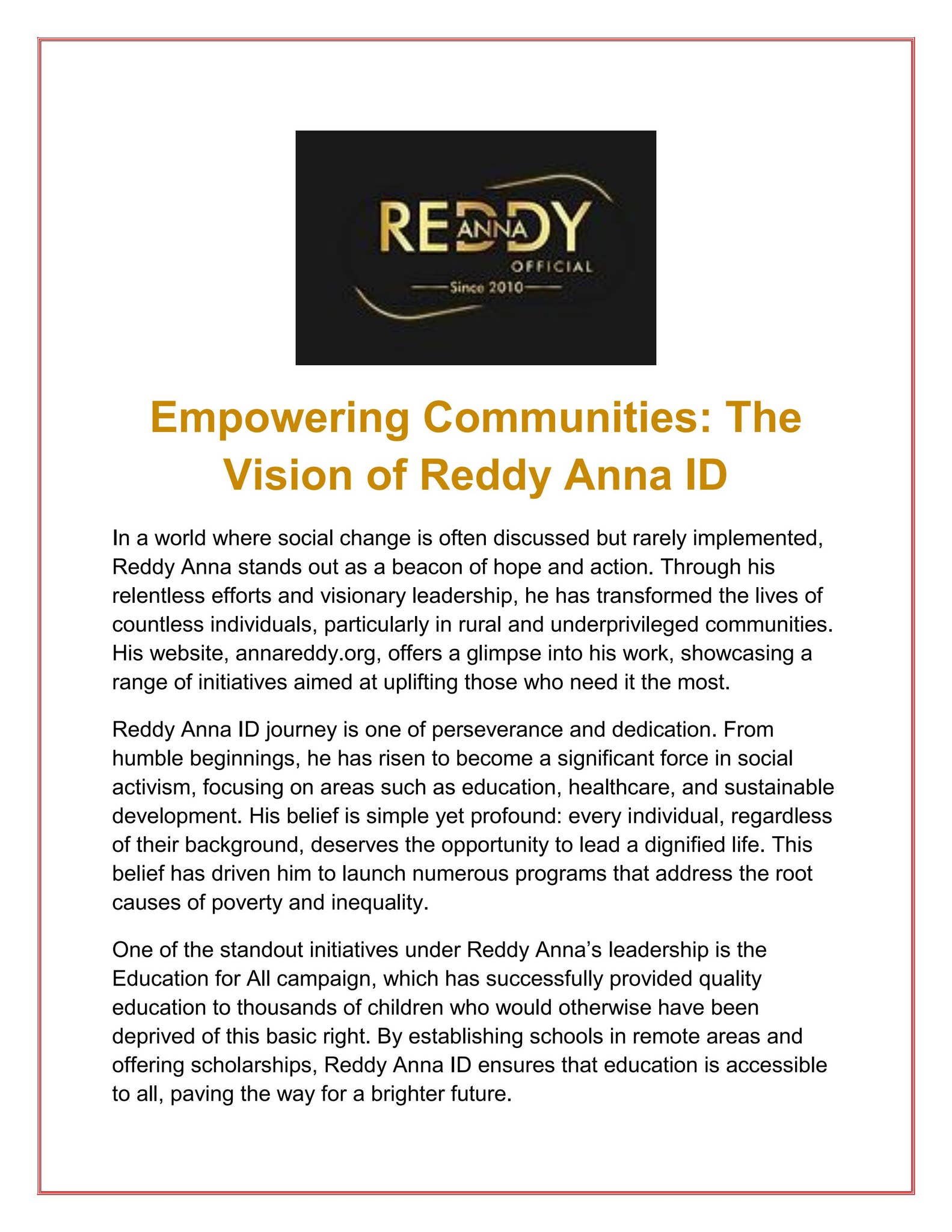 Empowering Communities: The Vision of Reddy Anna ID - Reddy Anna by ...