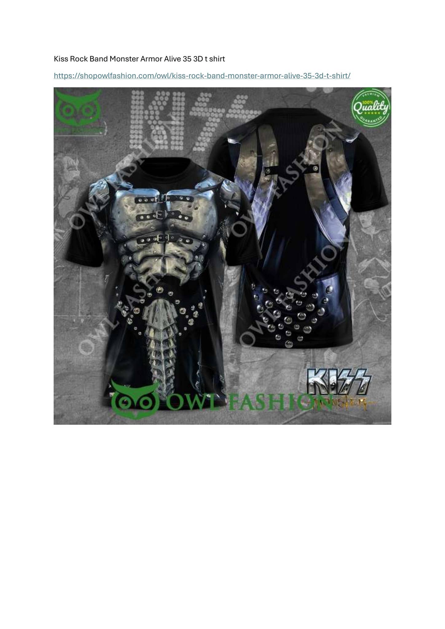 Kiss Rock Band Monster Armor Alive 35 3D t shirt by Shop Owl Fashion ...