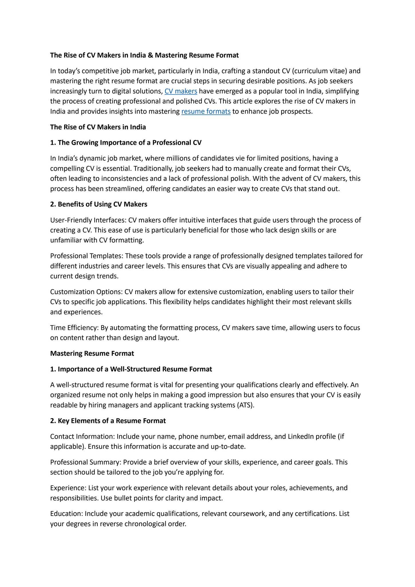 The Rise of CV Makers in India: Mastering the Perfect Resume Format by ...