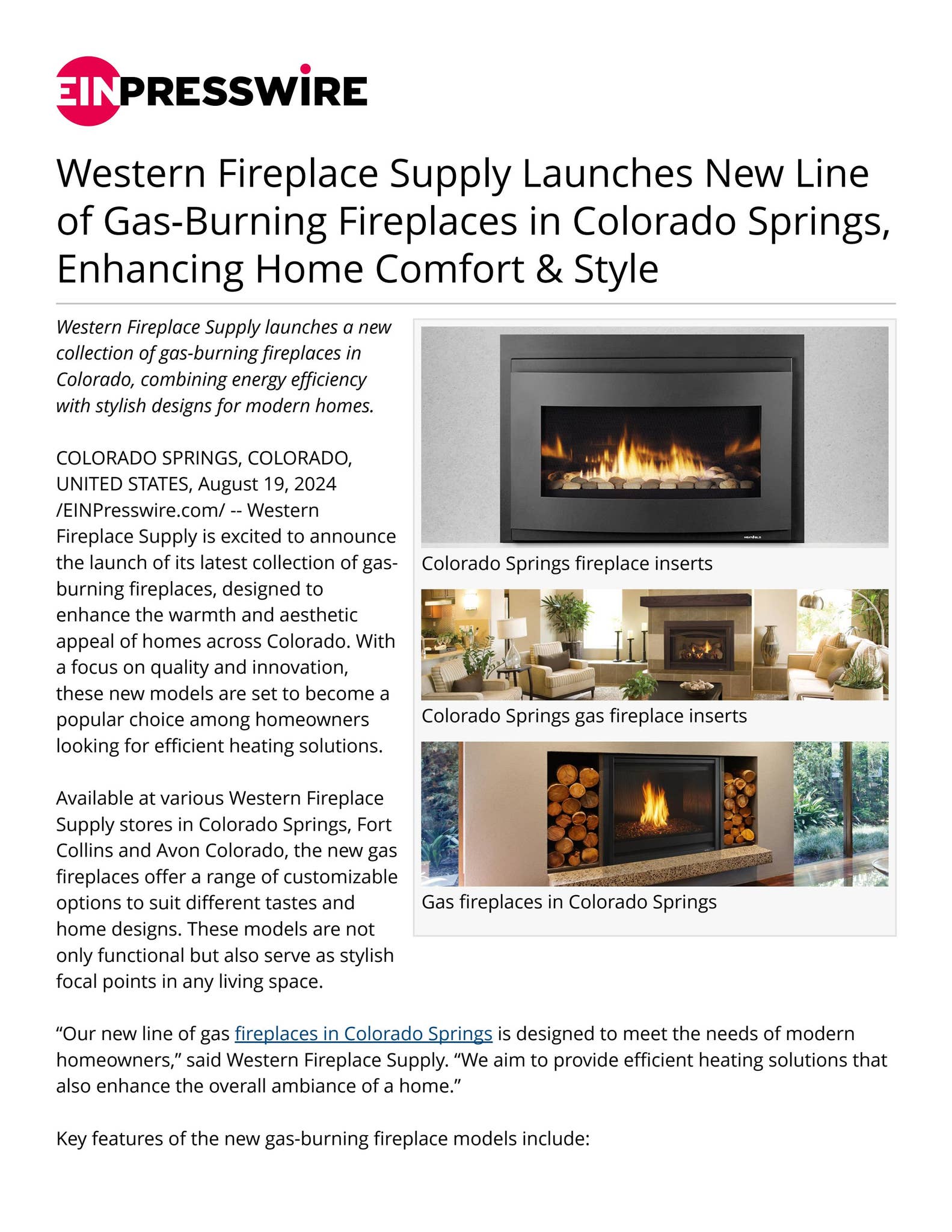 Western Fireplace Supply Launches New Line of Gas-Burning Fireplaces in ...