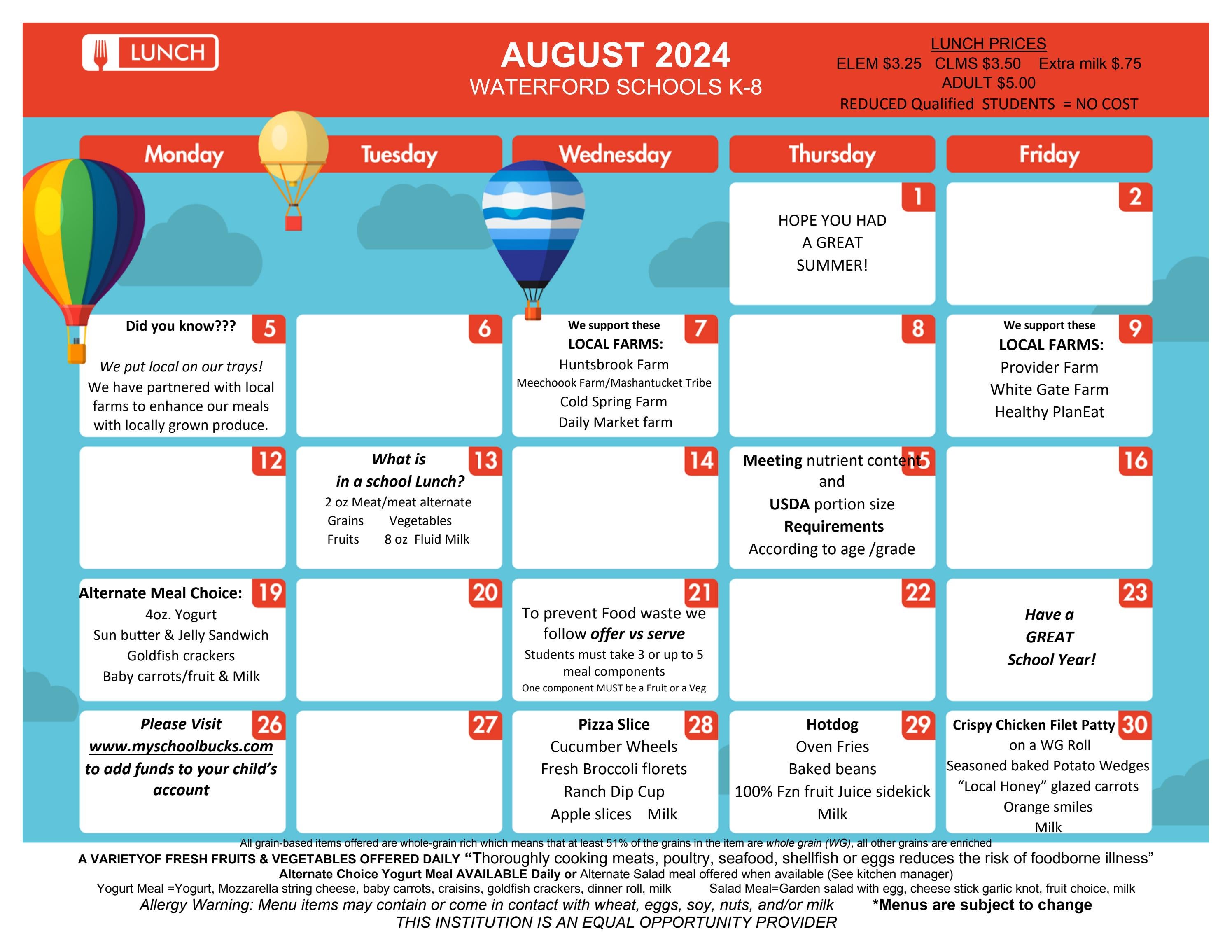 WPS Lunch Menu K-8 by Waterford Public Schools - Issuu