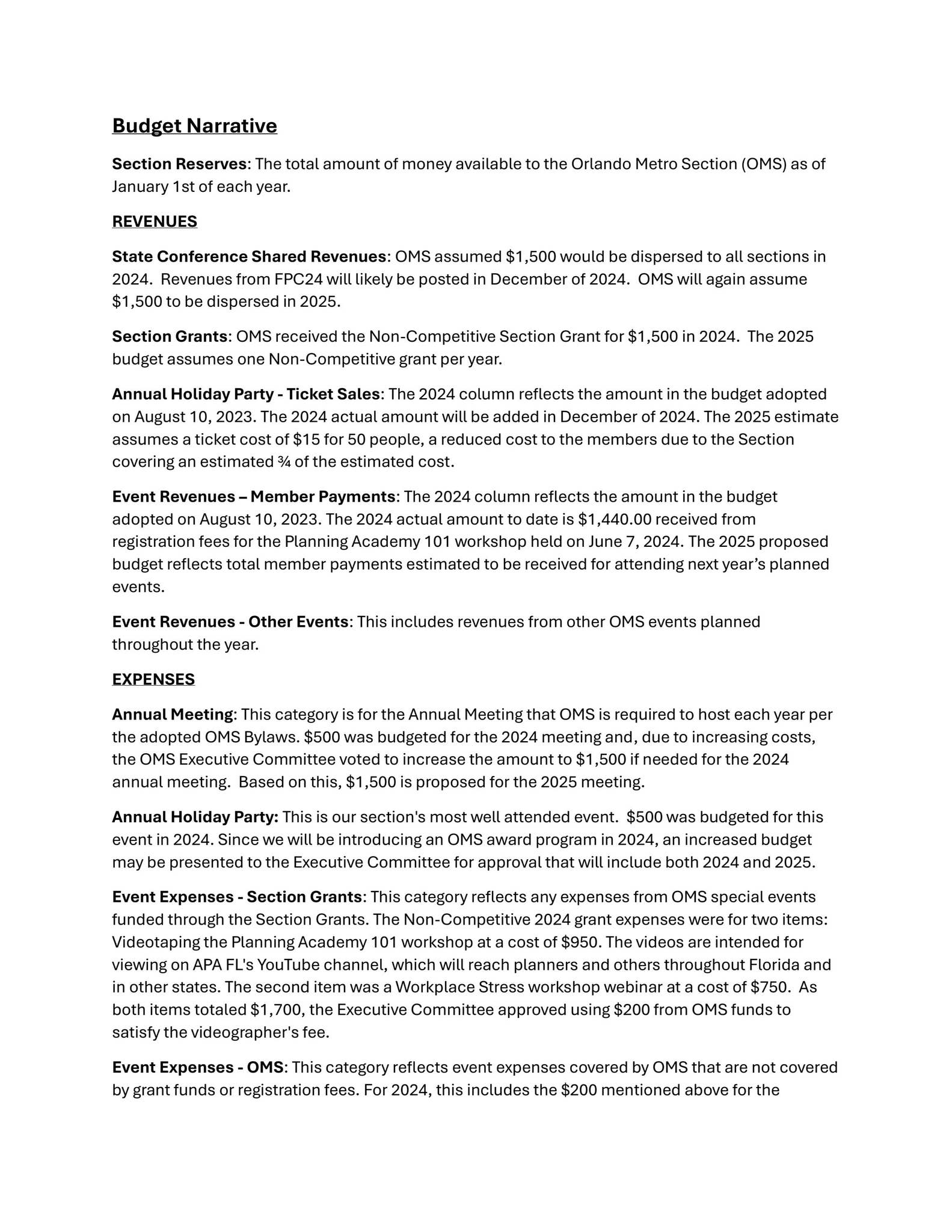 Proposed OMS Budget Narrative & Requirements by APA Florida - Issuu