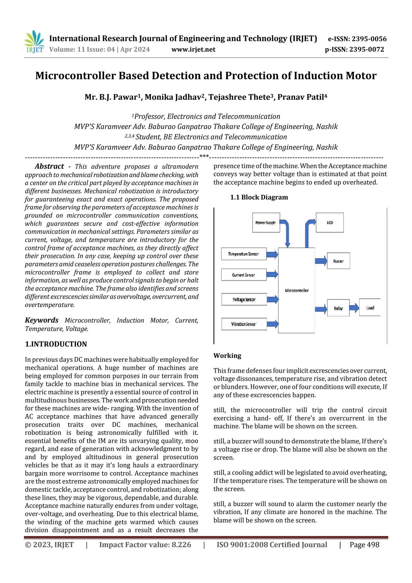 Microcontroller Based Detection and Protection of Induction Motor by ...