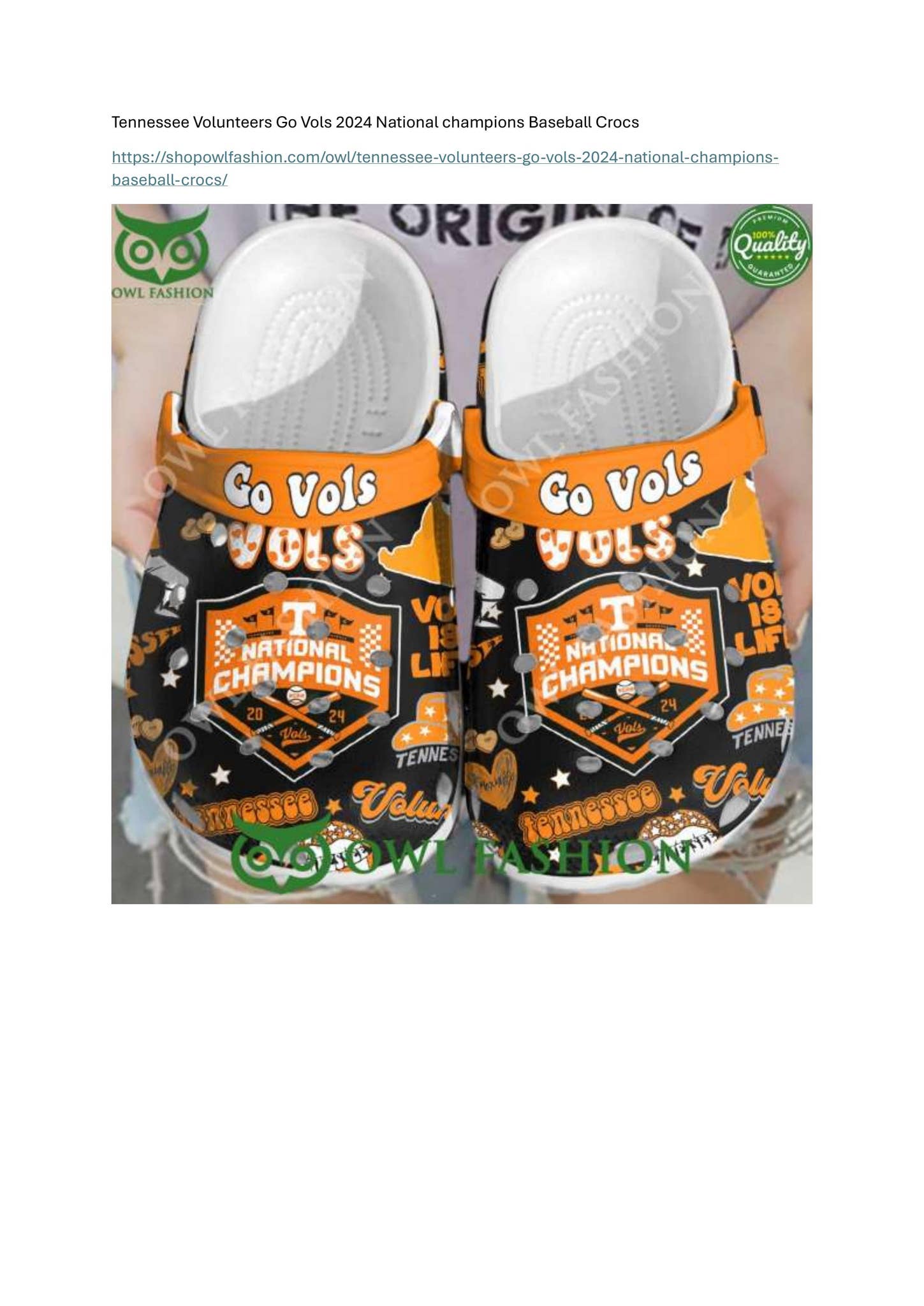 Tennessee Volunteers Go Vols 2024 National champions Baseball Crocs by ...