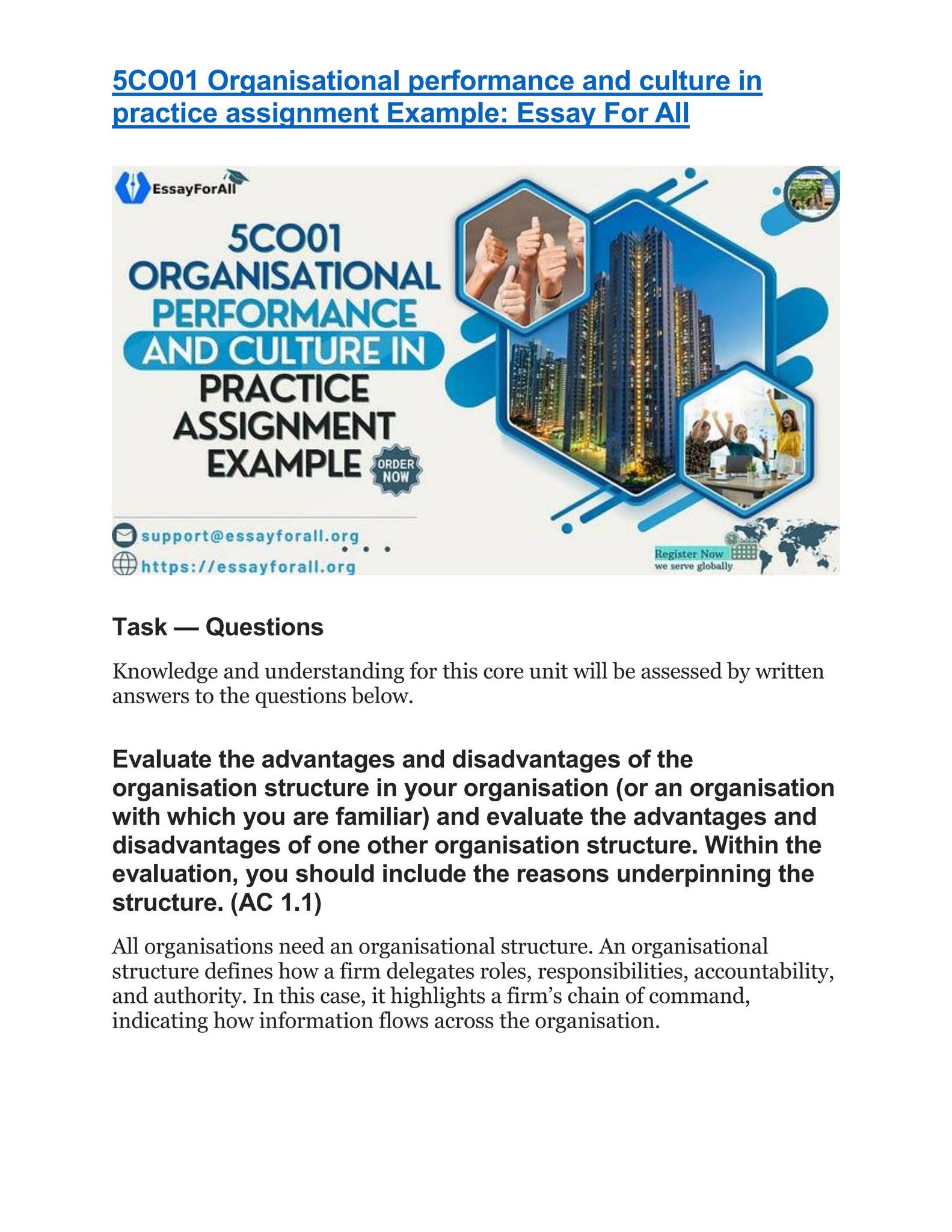 5CO01 Organisational performance and culture in practice assignment ...